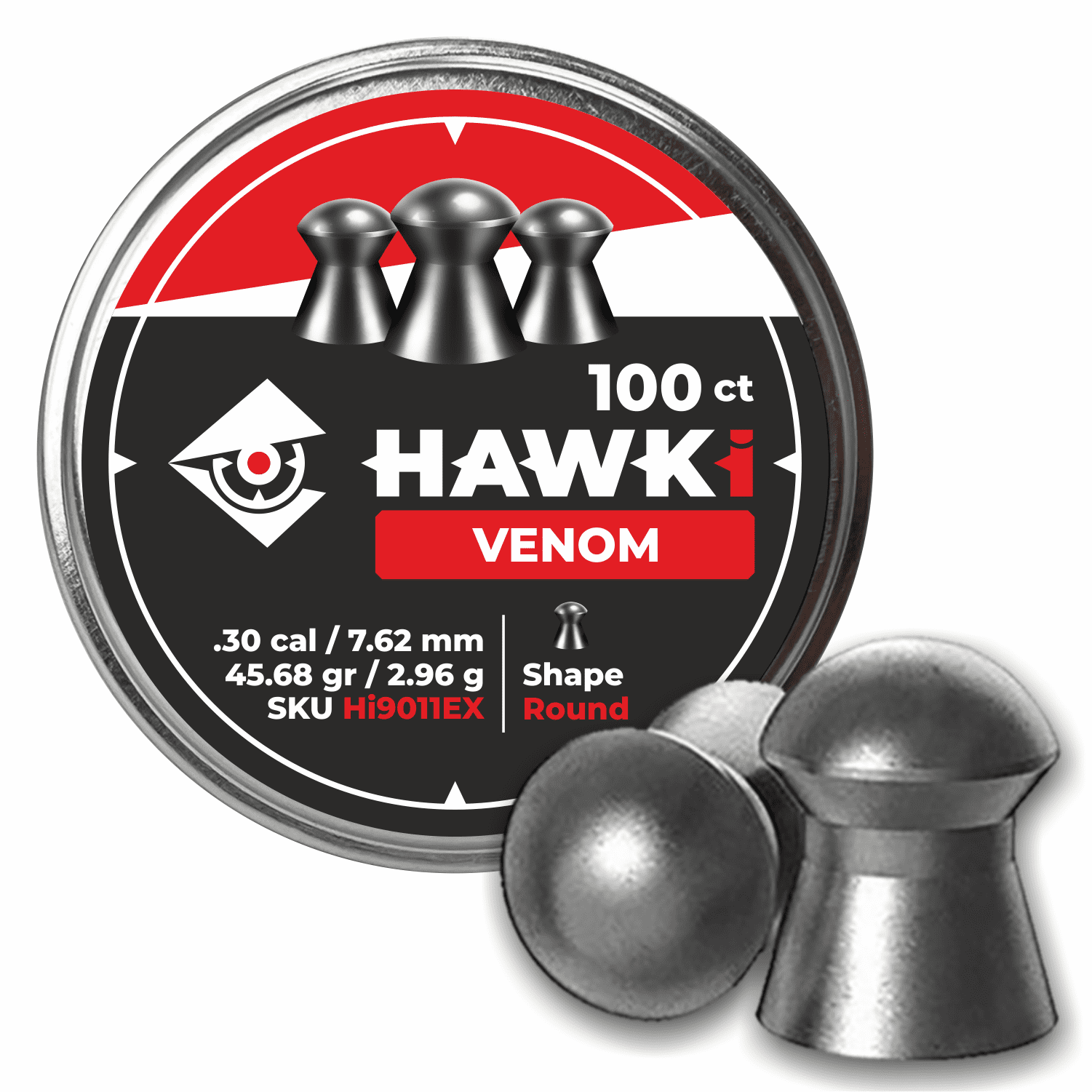 Hawki Airgun Pellets for Air RIfles Round Shape .30 cal / 7.62mm ...