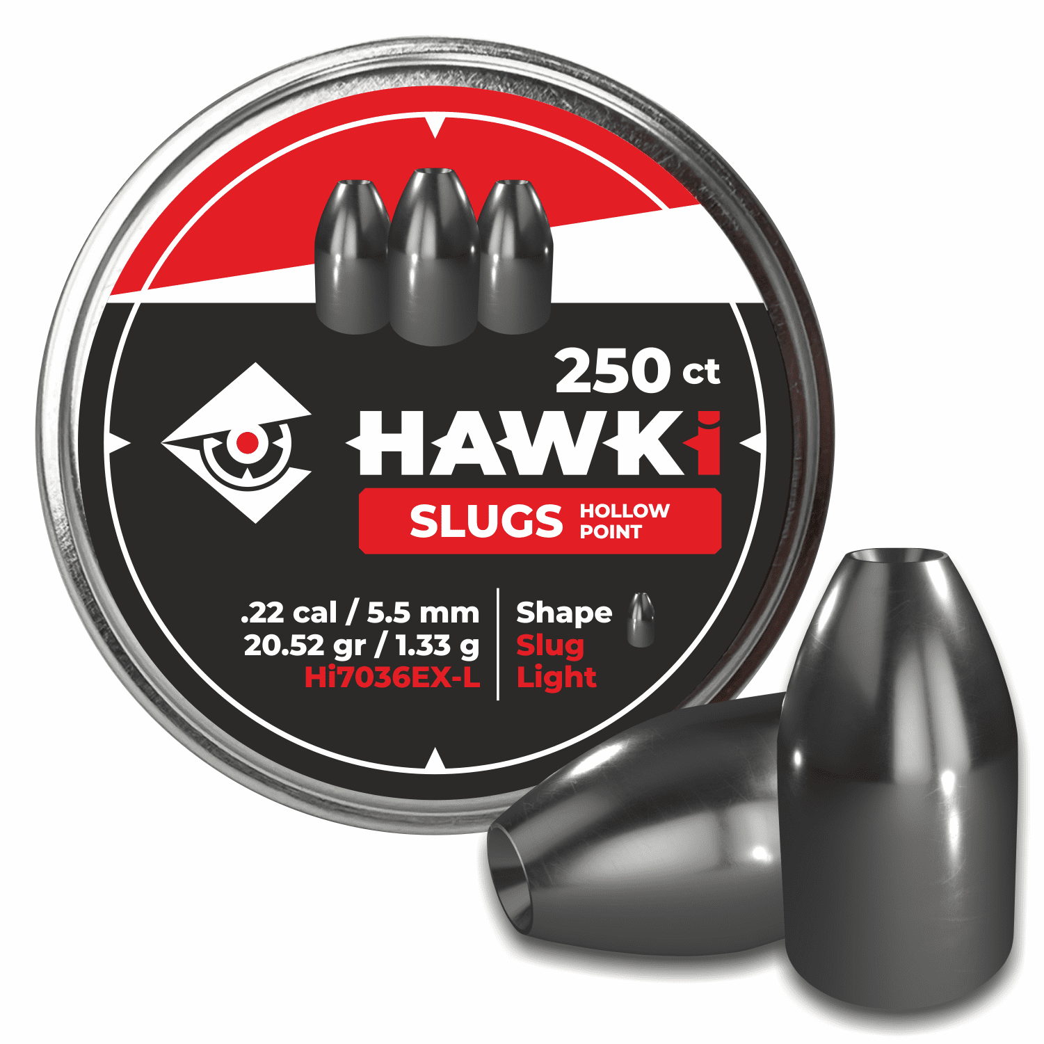 Hawki Airgun Pellets for Air RIfles Slug Light .22 cal / 5.5mm Caliber ...