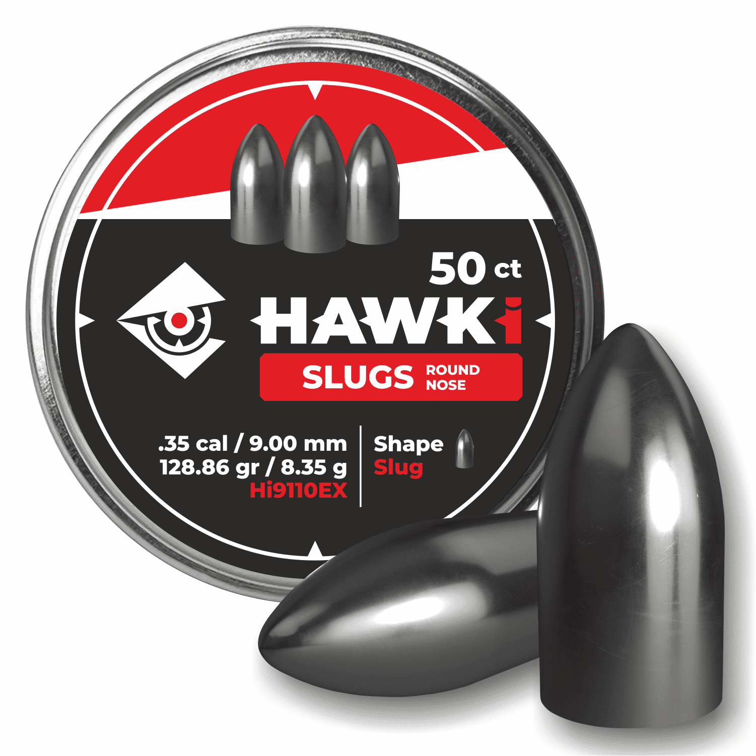 Hawki Airgun Pellets for Air Rifles Slug .35 cal / 9.00mm Caliber (128. ...