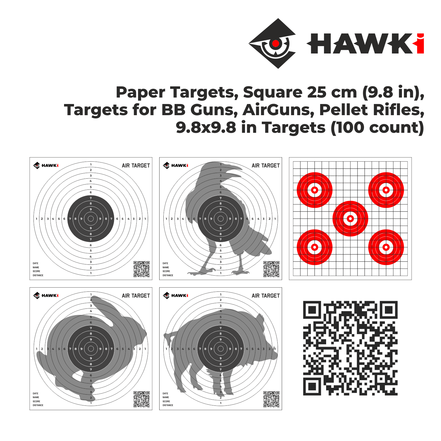 Hawki Paper Shooting Targets, Square 25cm (9.8in),Targets for Airguns, 9.8x9.8in Targets (100 ...
