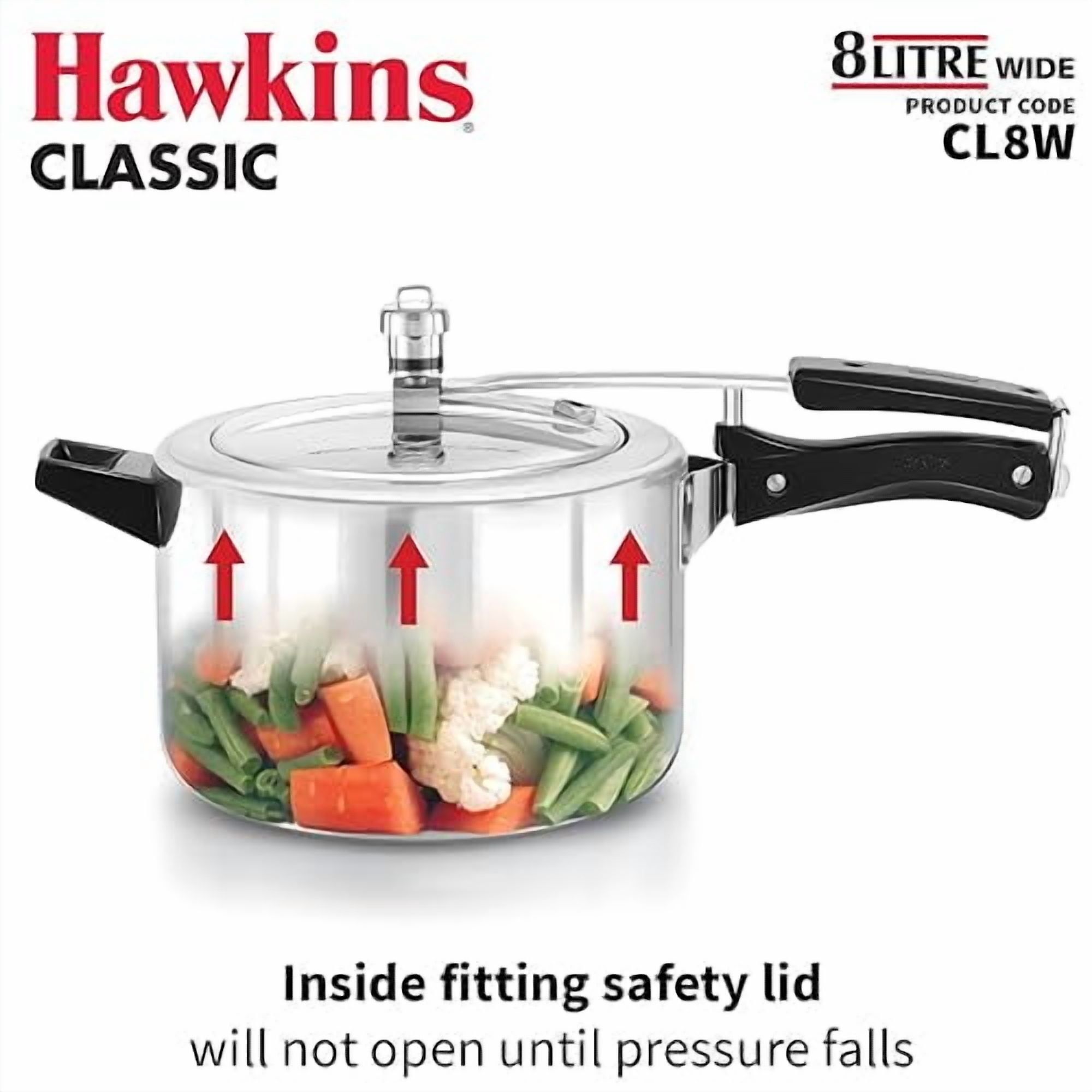 Hawkins Classic CL8W 8 L Aluminum Pressure Cooker, Medium, Silver, 8 ...