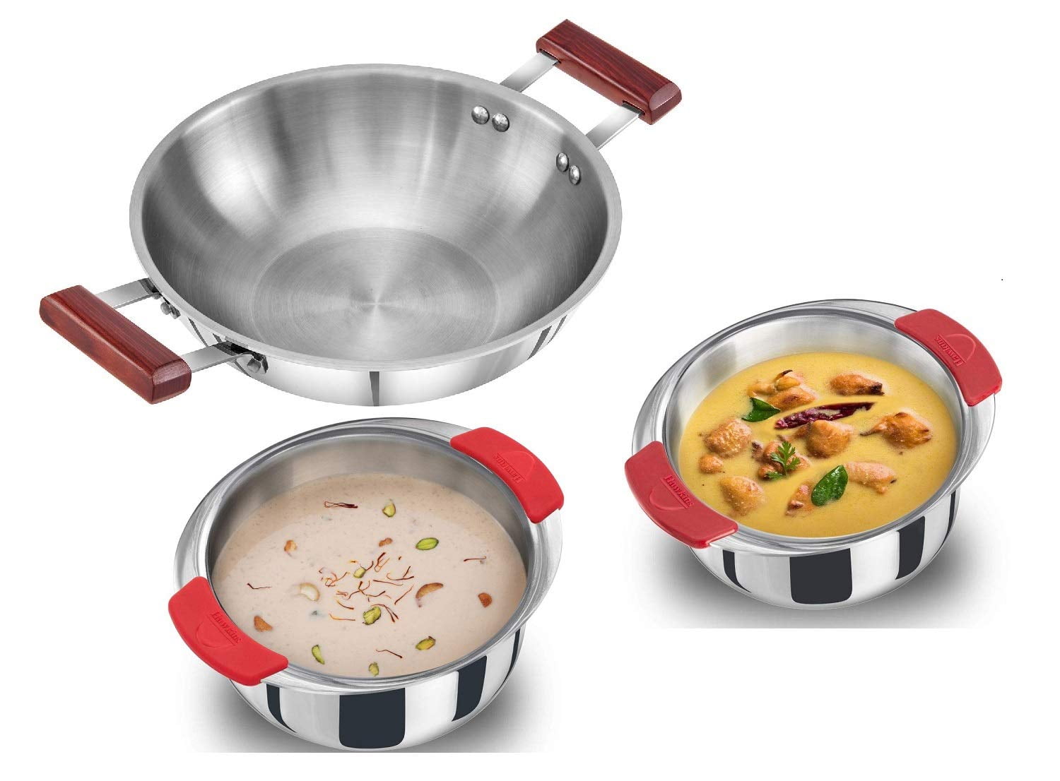 Hawkins TriPly Stainless Steel Kadhai DeepFry Pan and PatilaCooknServe Combo 3 25 L Kadai 2 L ...