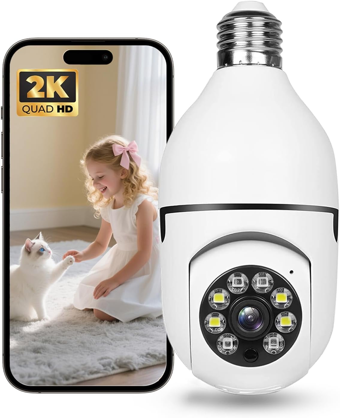 Hawkray Light Bulb Security Camera -5G& 2.4GHz WiFi 2K 3MP Security ...