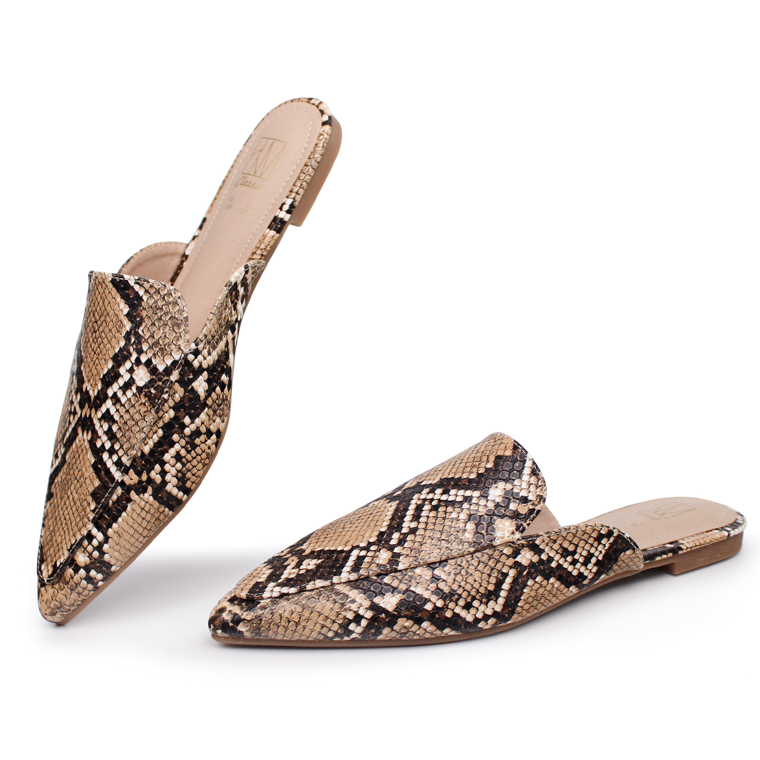 Victoria K Women's Snake Skin Texture Gold Chain Buckle Ballerina Flats ...