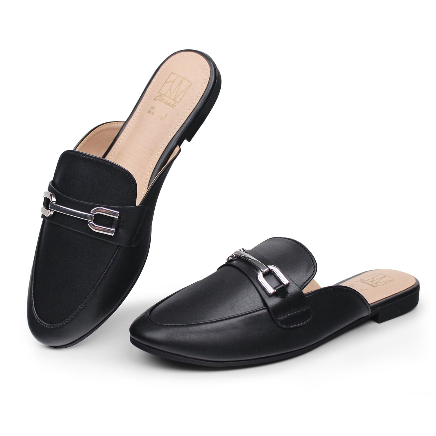 Hawkwell Women's Metal Chain Decor Backless Slip on Slides Loafer Shoes ...