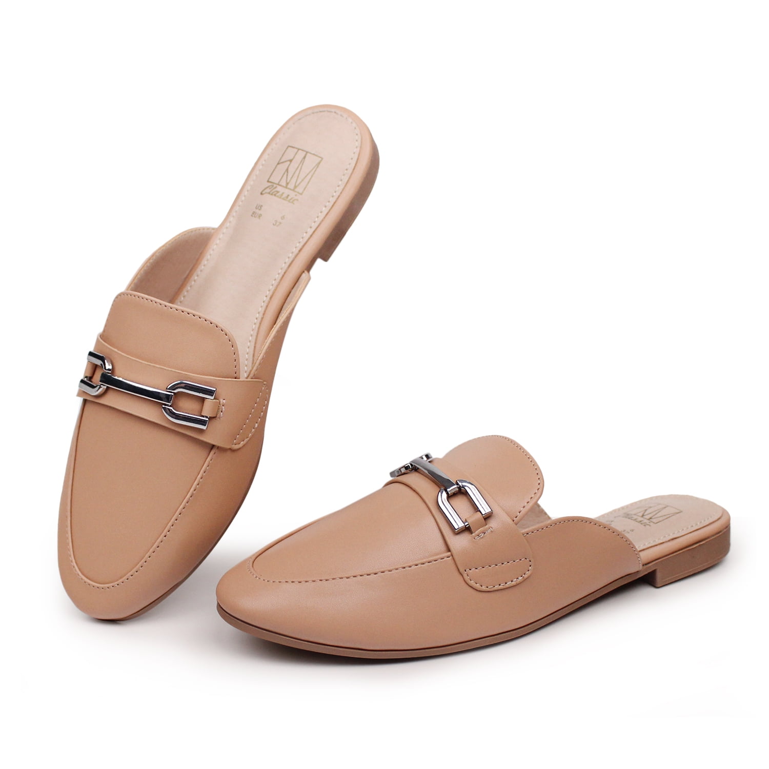 Hawkwell Women's Metal Chain Decor Backless Slip on Slides Loafer Shoes ...