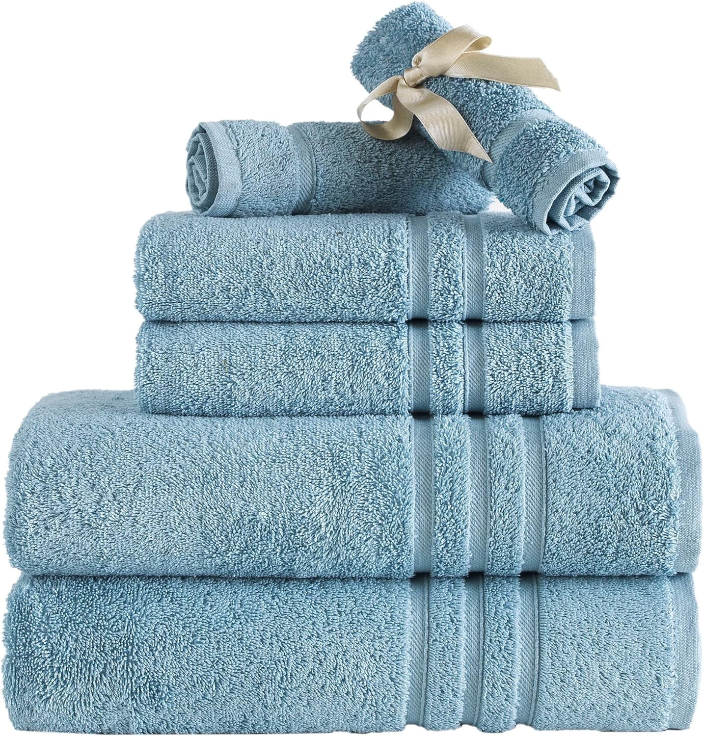 Hawmam Linen Baby Blue Bath Towels Set 6-Piece Original Turkish Cotton ...