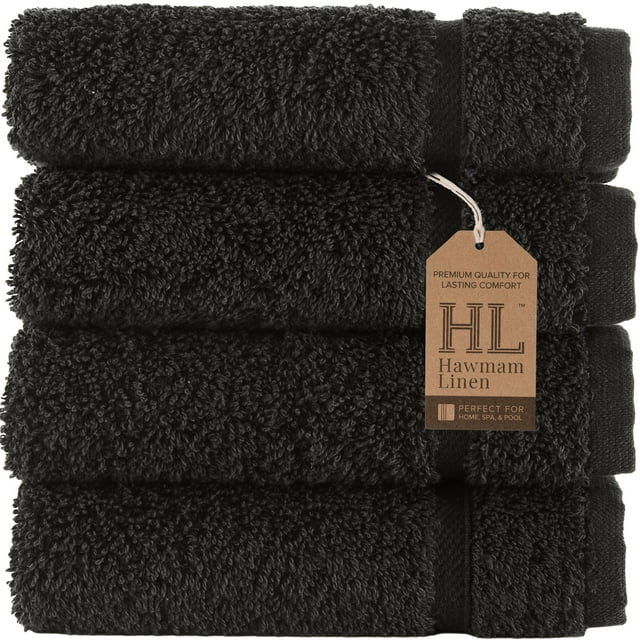 Hawmam Linen Black Washcloths 4-Pack Set, 100% Turkish Cotton, 600 GSM ...