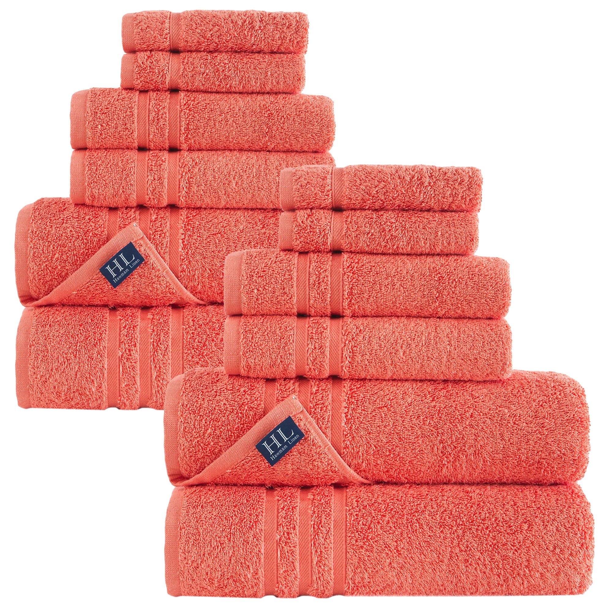 Hawmam Linen Coral Orange 12-Piece Bathroom Set 100% Turkish Cotton, 4 ...