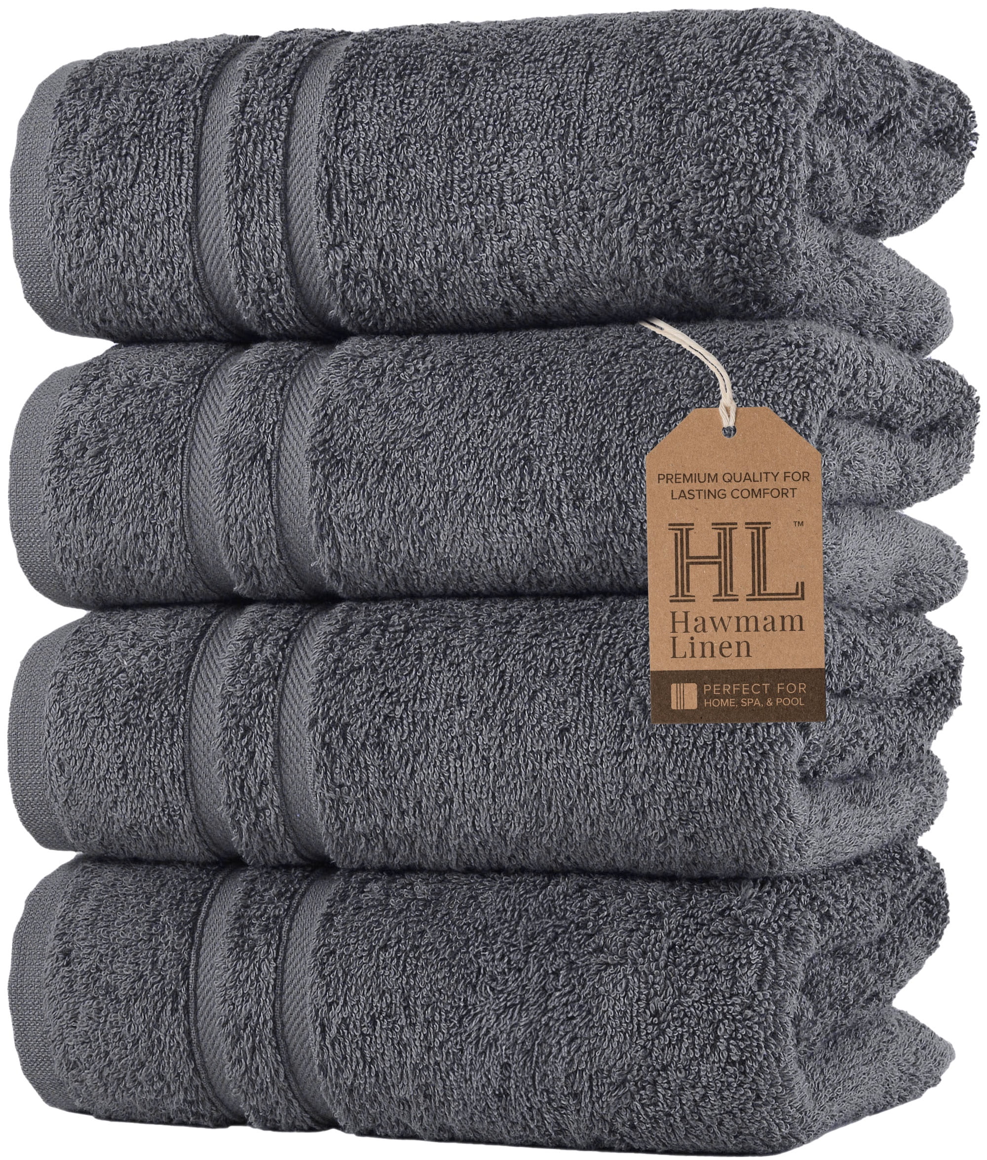 Hawmam Linen Hotel Bathroom Hand Towels Set, Cool Grey, Soft, Fluffy ...