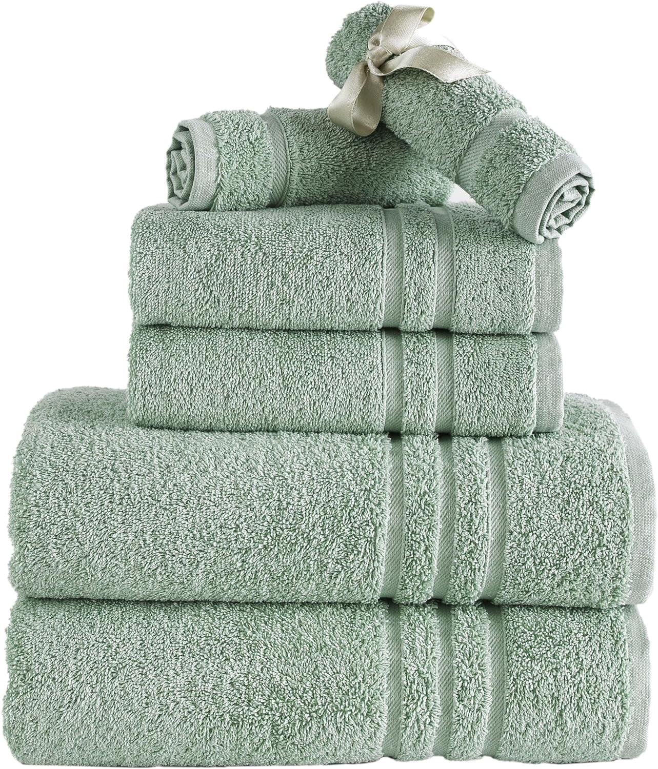 Hawmam Linen Green Bath Towels Set 6-Piece Original Turkish Cotton Soft ...