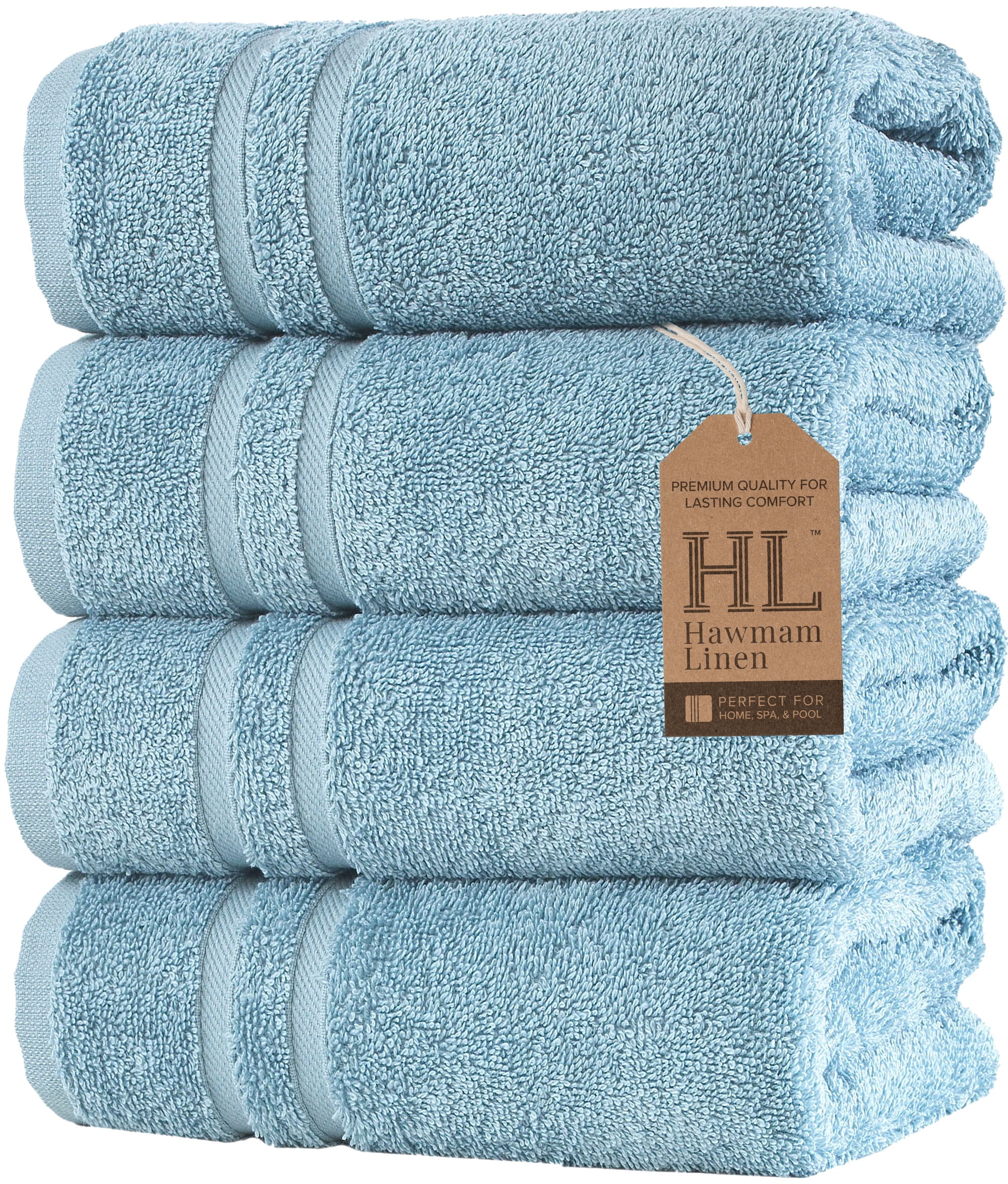Hawmam Linen Light Blue Hand Towels Set of 4 – Luxury Hotel Bath Cotton ...