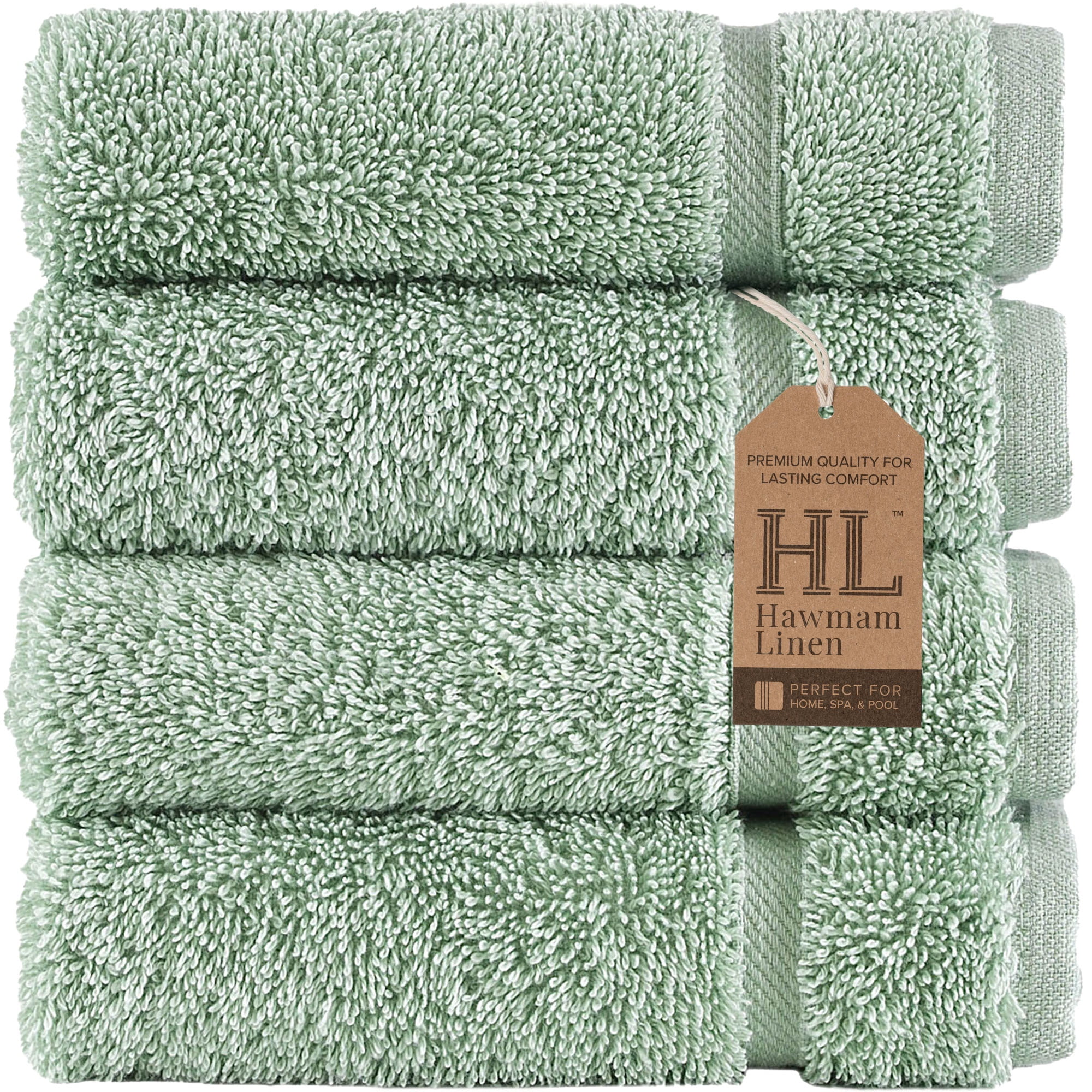 Hawmam Linen Light Green Washcloths Set of 4 - Hand and Face Wash ...