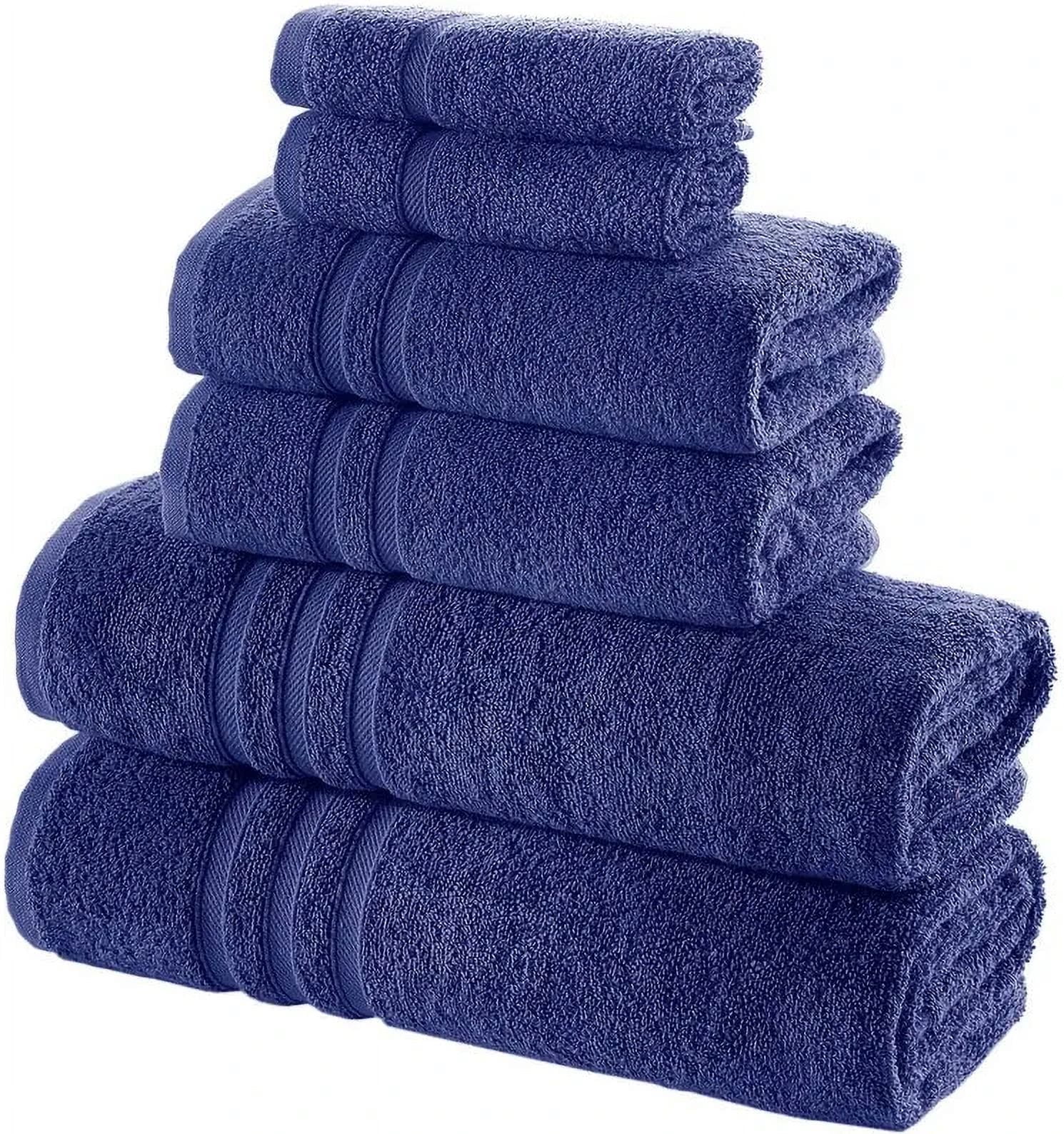 Hawmam 6 Pack Navy Blue Bath Linen Sets: Turkish Cotton Soft, Large ...