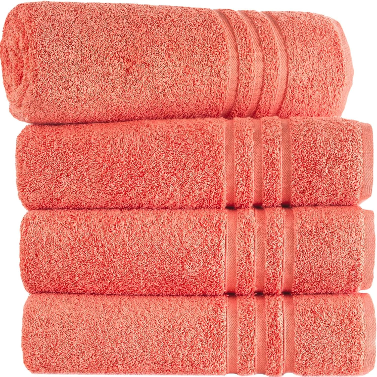 Hawmam Linen Orange Bath Towels 4-Pack, Set Of 4 Soft Plush Fluffy ...