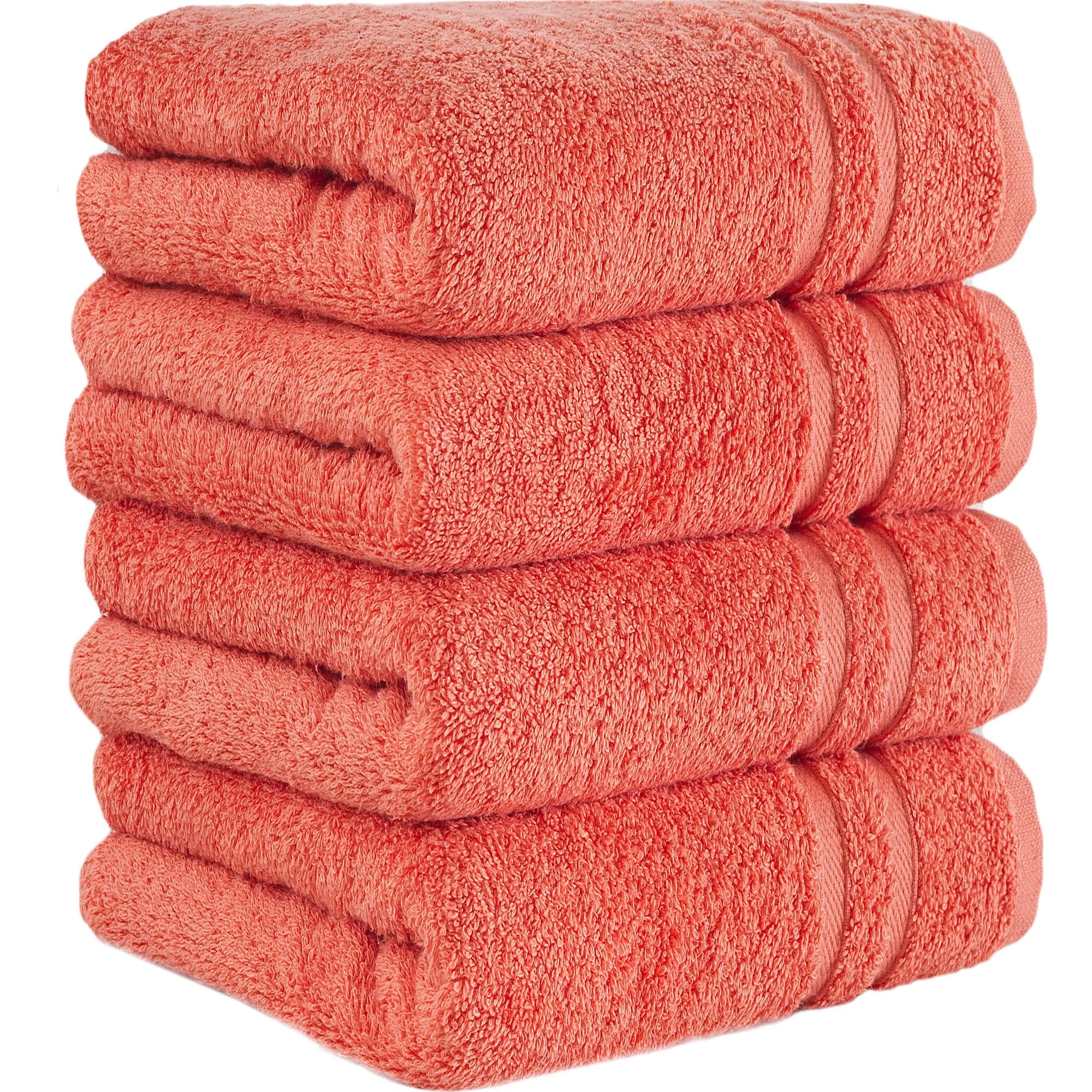 Hawmam Linen Coral Orange Hand Towels 4-Pack - Luxury 100% Turkish ...