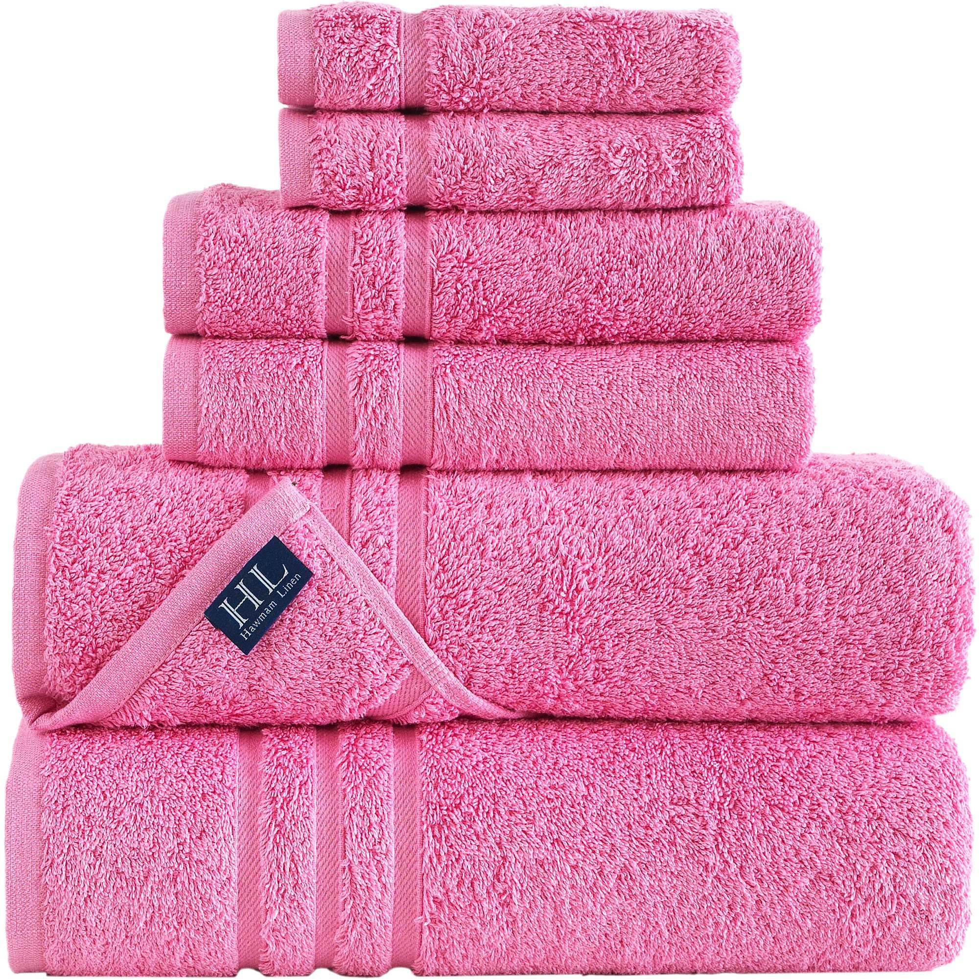 Hawmam Linen Pink Towels Set | 6-Piece 100% Turkish Cotton | 2 Bath ...
