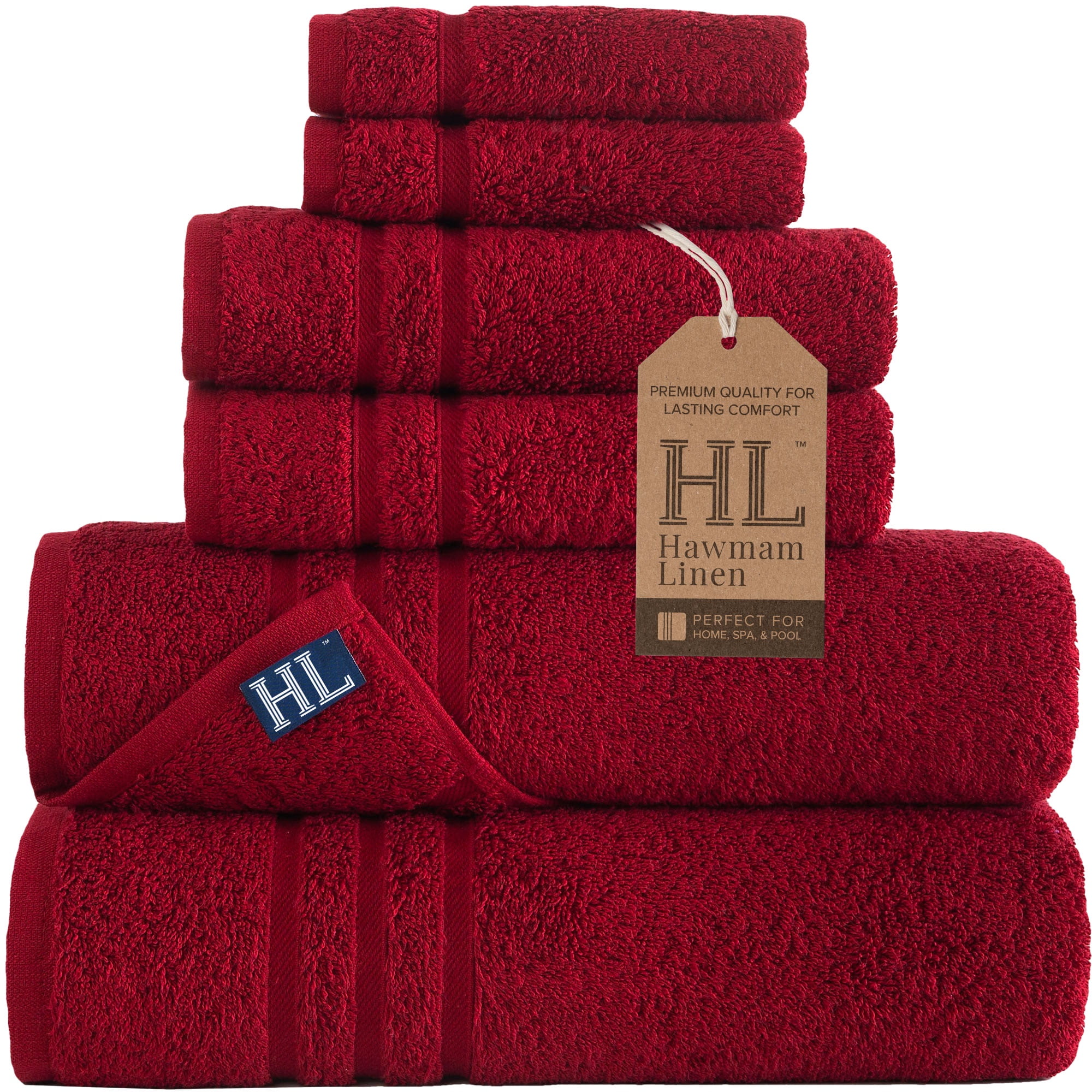 Hawmam Linen Red Burgundy Bathroom Set - 6-Piece 100% Turkish Cotton ...
