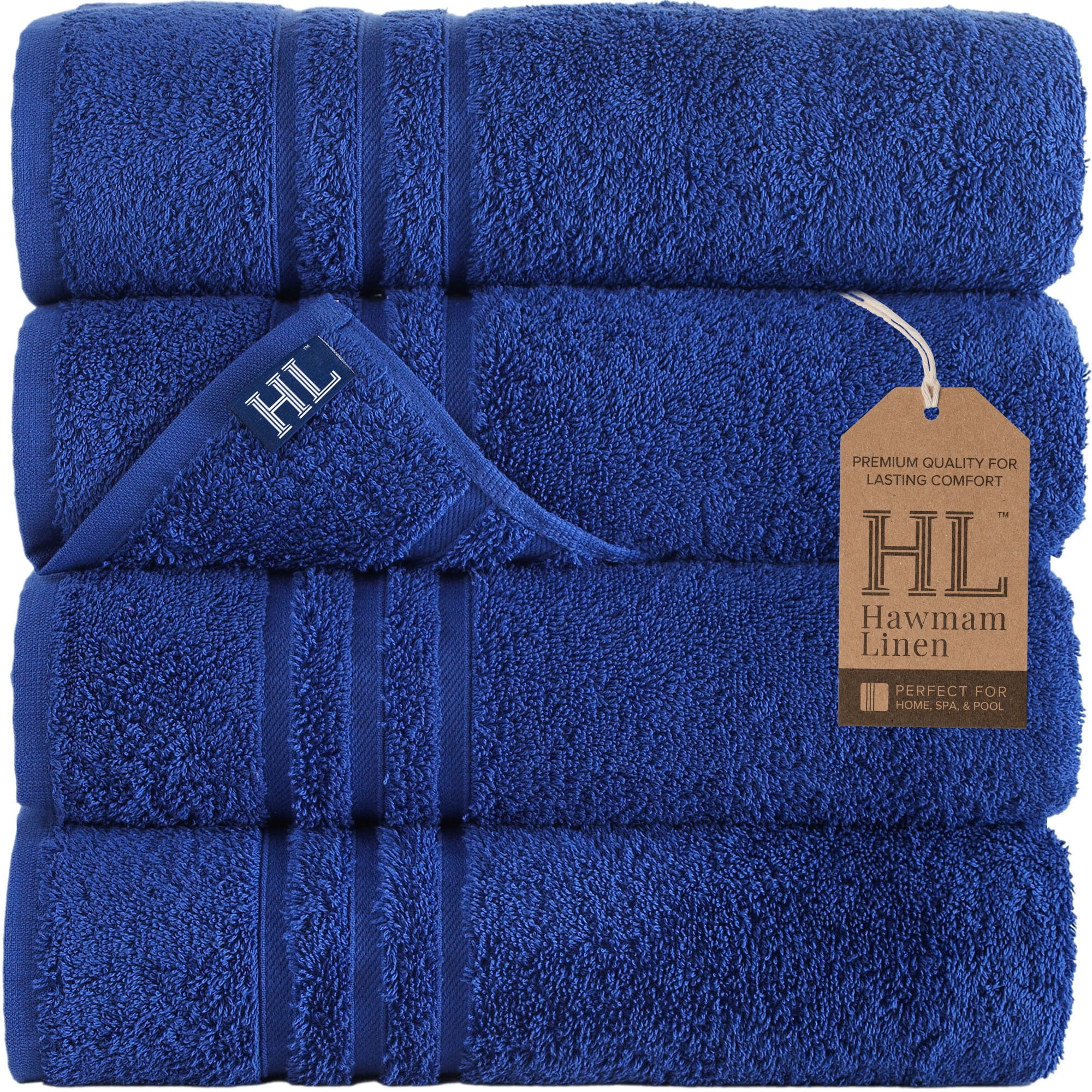 Hawmam Linen Royal Blue Bath Towels 4-Pack - Soft, Plush, Quickdry ...