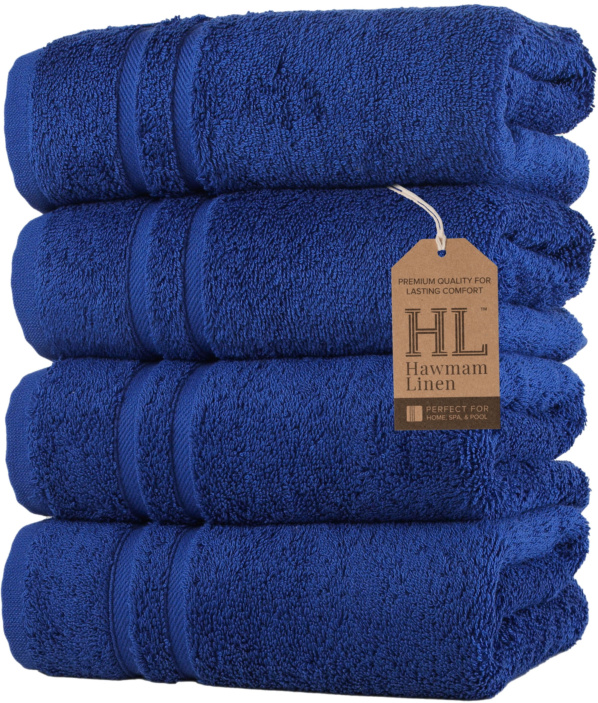 Hawmam Linen Luxury Cotton Hand Towels Set of 4 - Quick Dry Navy Blue ...
