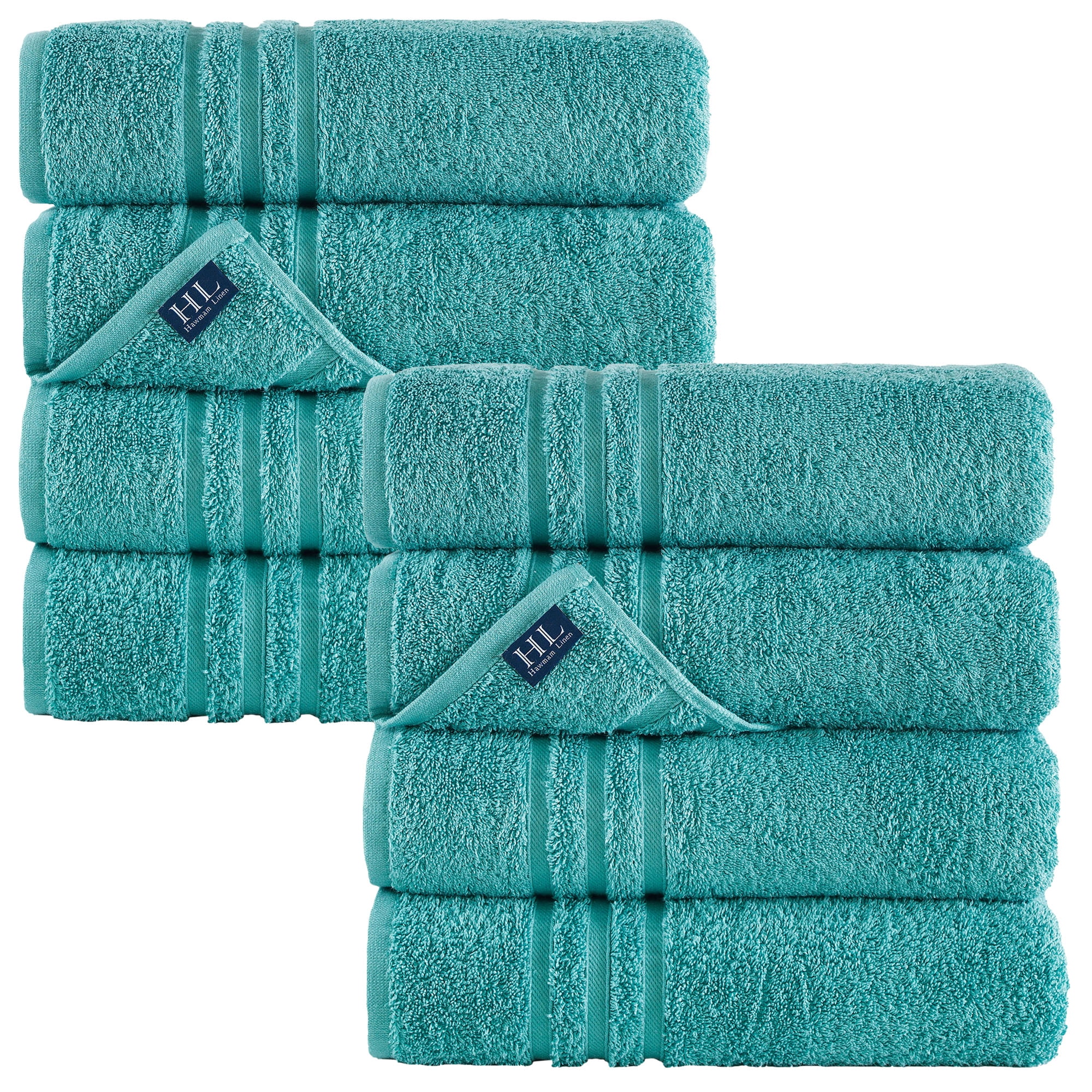 Hawmam Linen Teal Turquoise Bath Towel Set - 8 Pack, 27' x 54' Large ...
