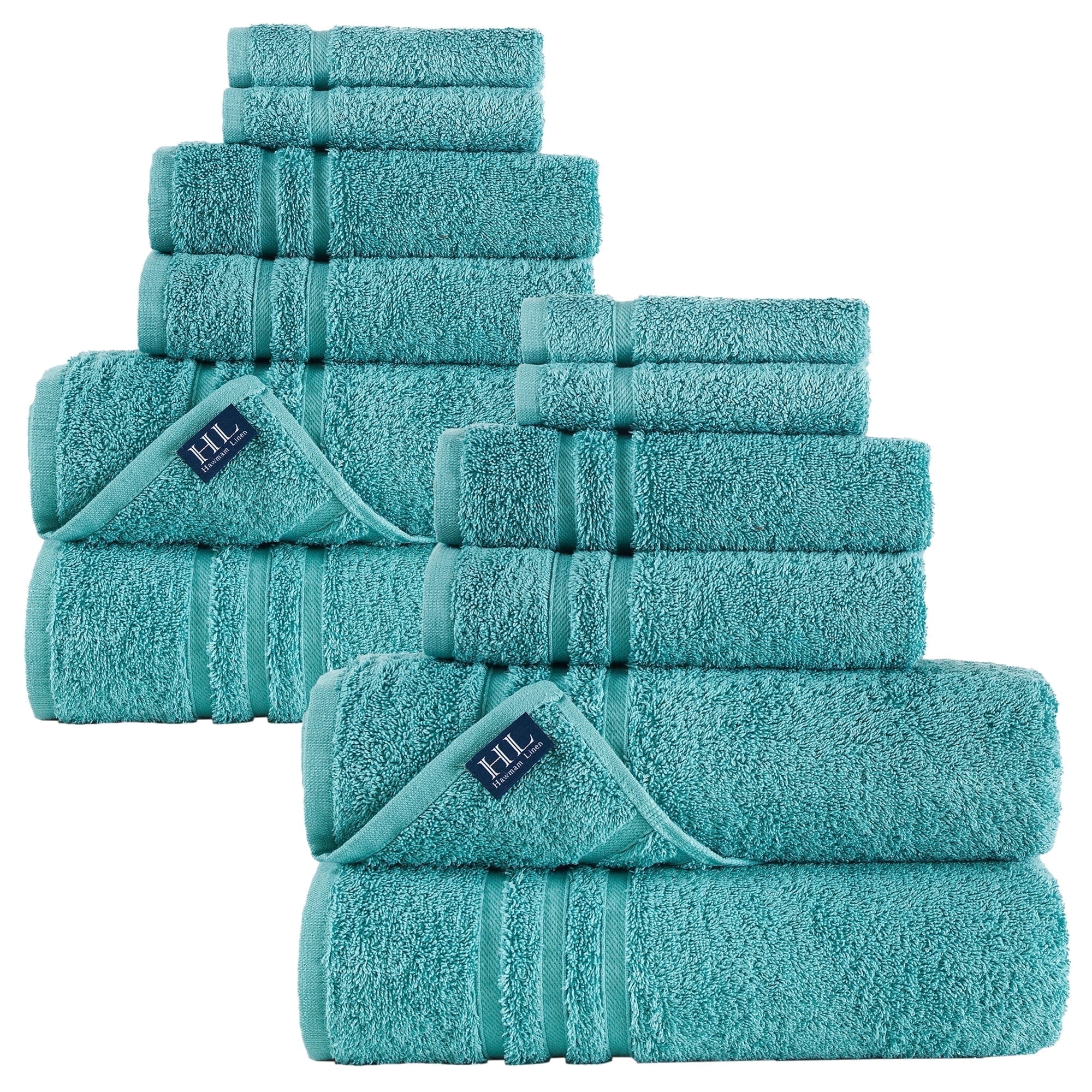 Hawmam Linen Teal Turquoise Bath Towels Set, 12-Piece 100% Turkish ...