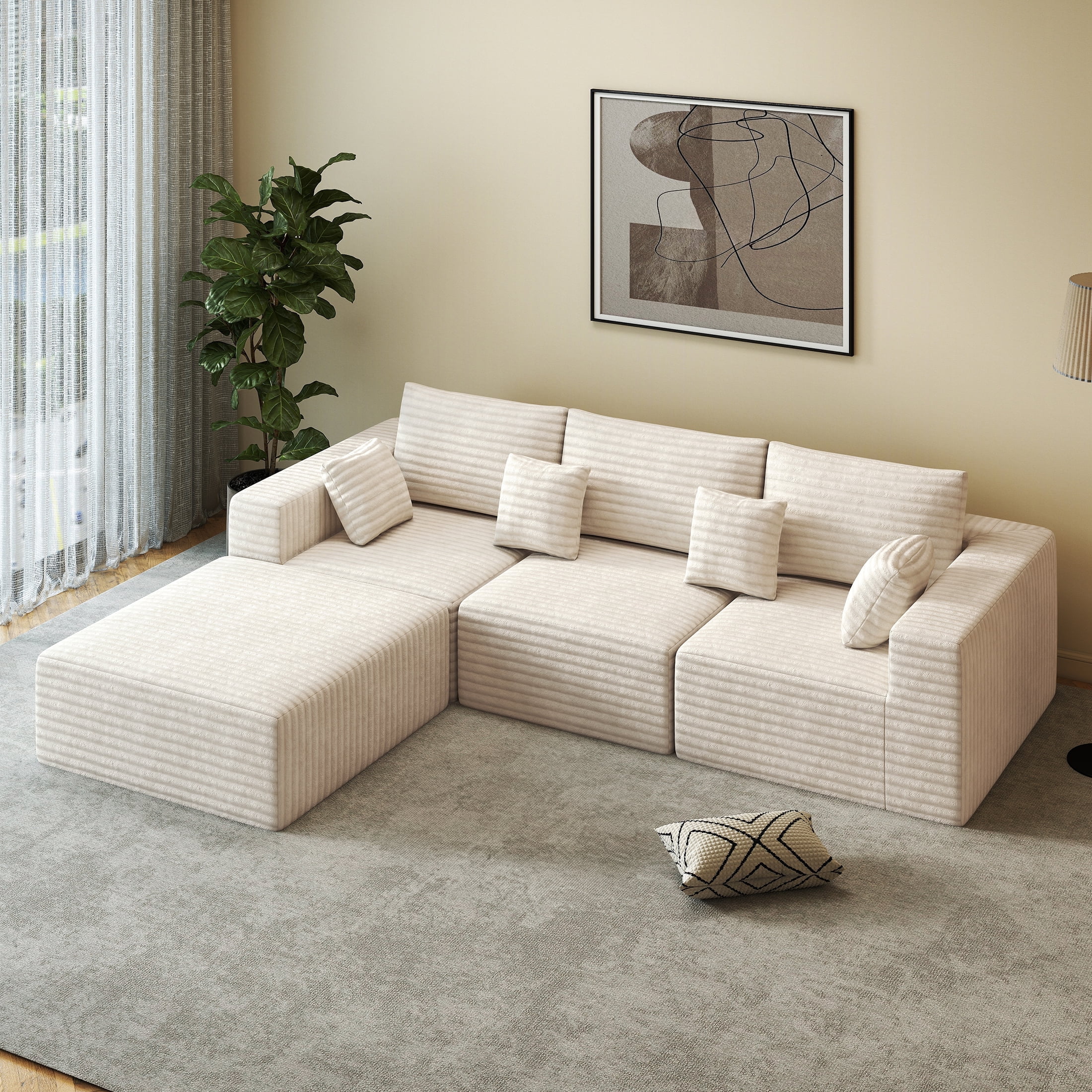 Hawsaiy 113" L-Shaped Modular Foam Sofa, Corduroy Sectional Couch with ...