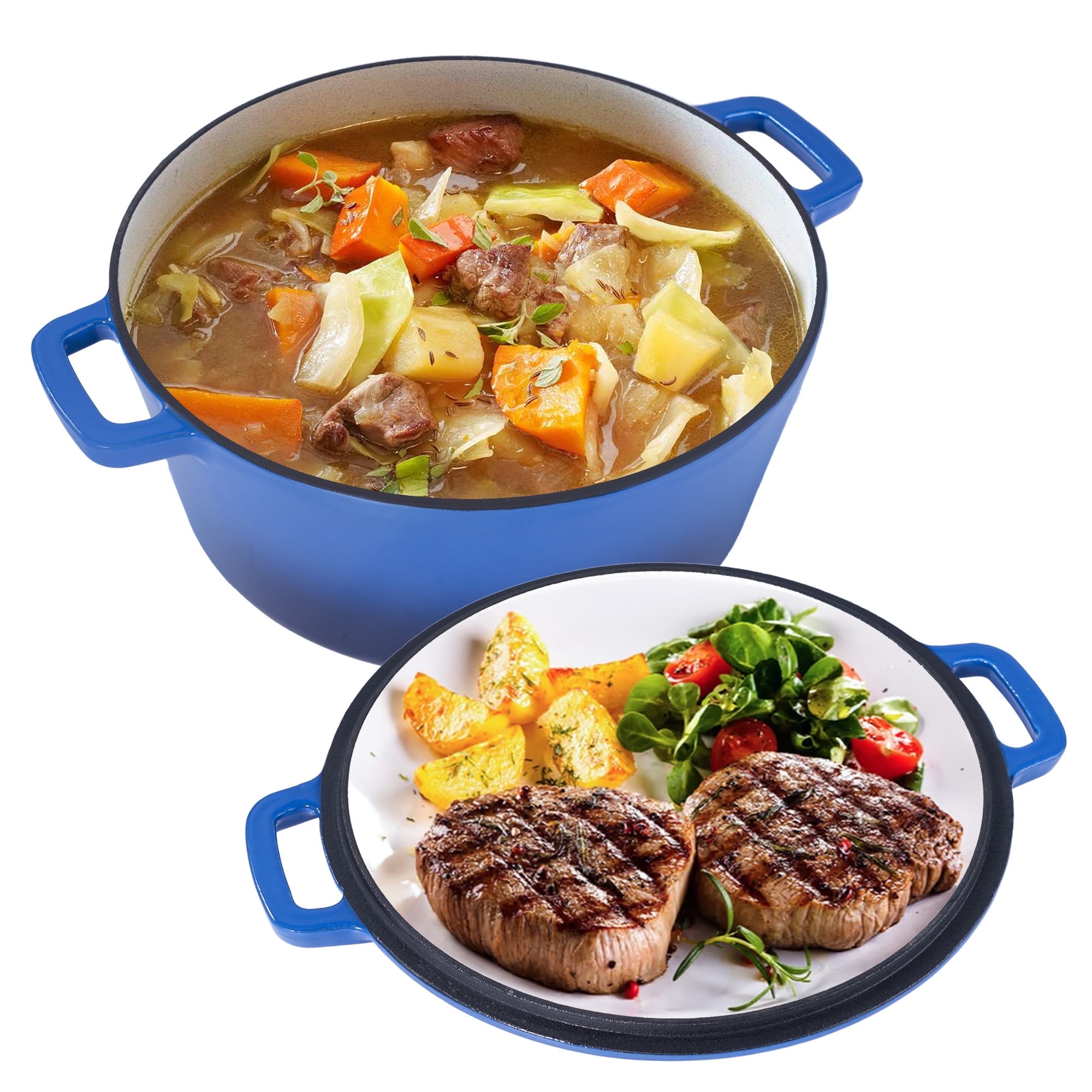 Hawsaiy 2-in-1 Enameled Cast Iron Dutch Oven, 6QT Pot, 2QT Lid ...