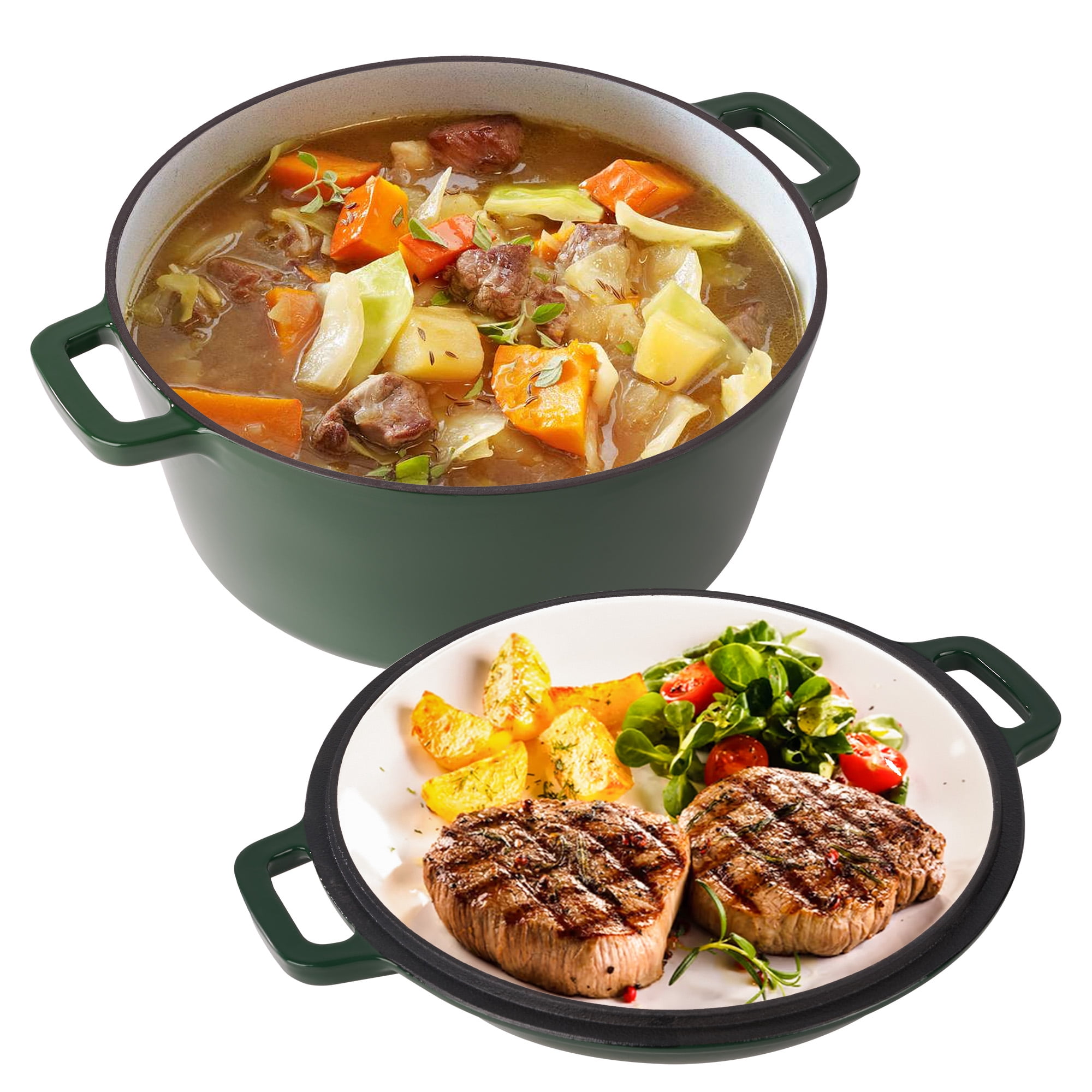 Hawsaiy 2-in-1 Cast Iron Dutch Oven Pot, Enameled Pots with Lid for ...