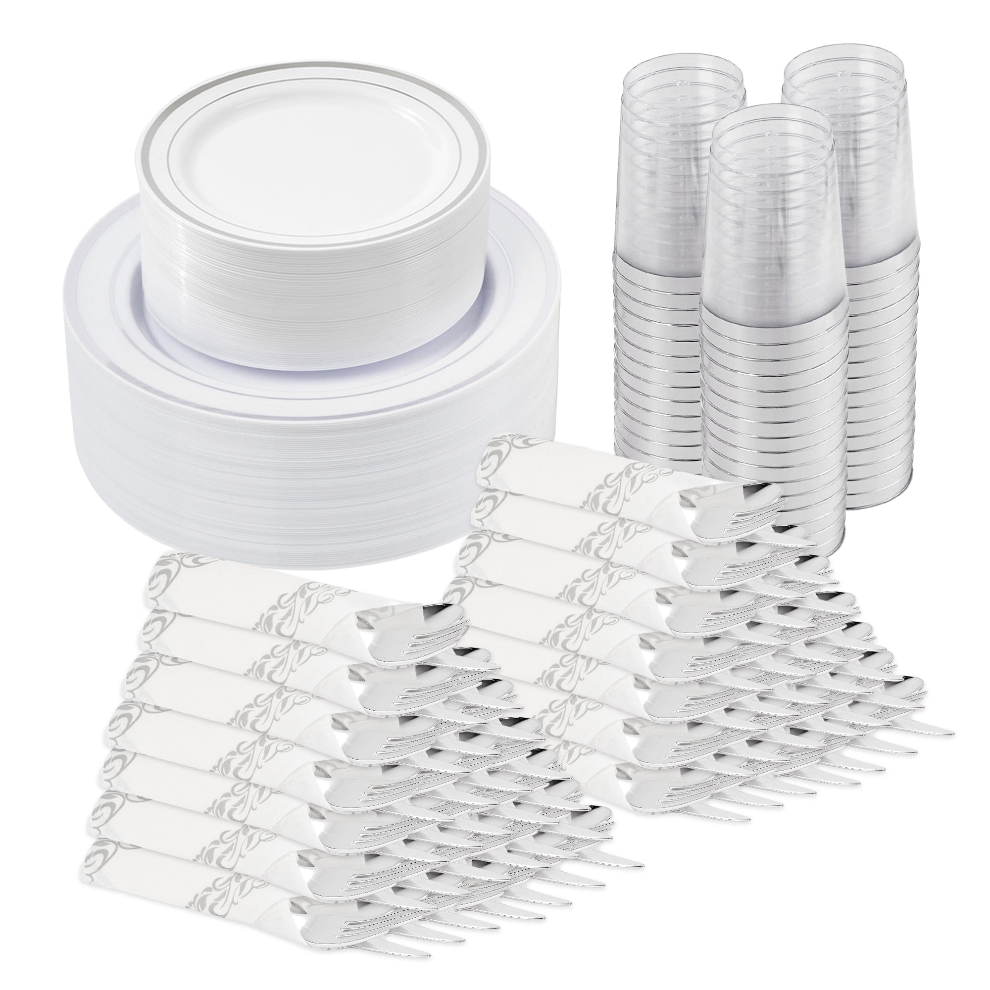 Hawsaiy 350PCS Silver Disposable Plates and Cups Set for 50 Guests ...
