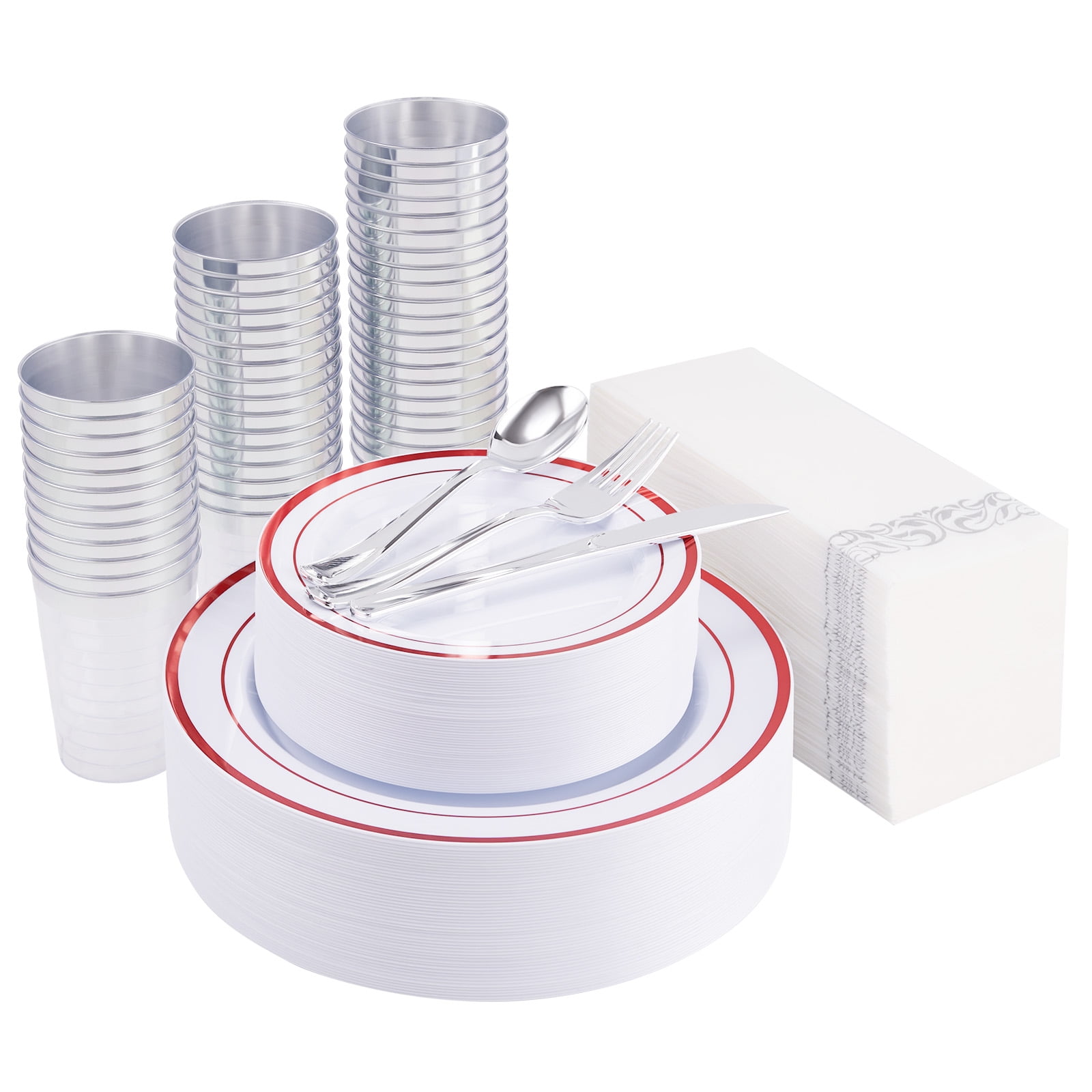 Hawsaiy 350-Piece Red Disposable Cutlery Sets with Plates, Forks ...