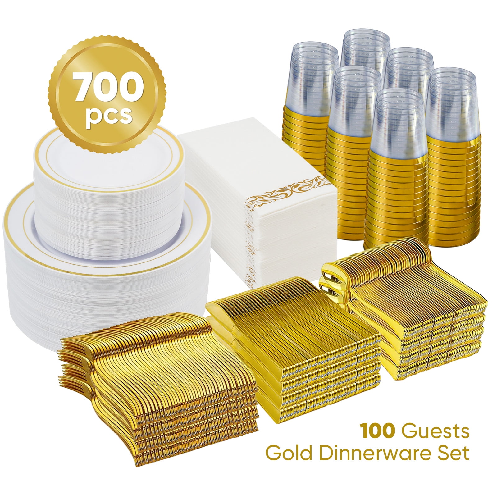 Hawsaiy 700PCS Gold Disposable Plates and Cups Set for 100 Guests ...