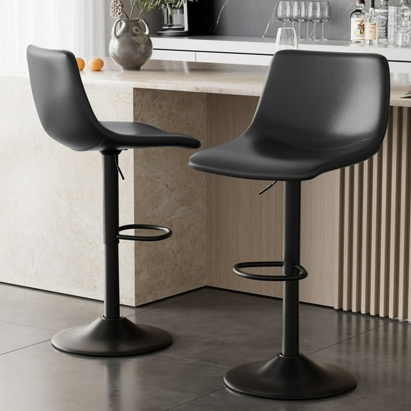 Bar Stools Set of 2, Upholstered Faux Leather Swivel Bar Stools, Modern ...