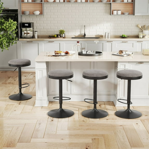 Hawsaiy Adjustable Swivel Bar Stools Set of 4, Round Tech Fabric ...