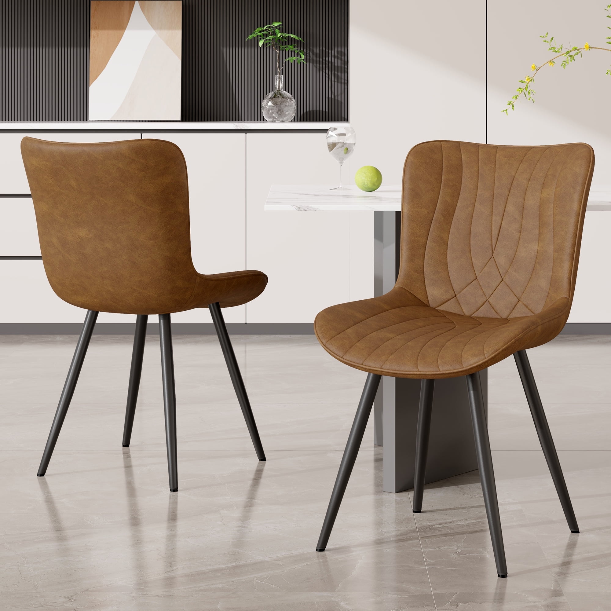 Hawsaiy Dining Chairs Set of 2,Modern Armless PU Leather Accent Chairs ...