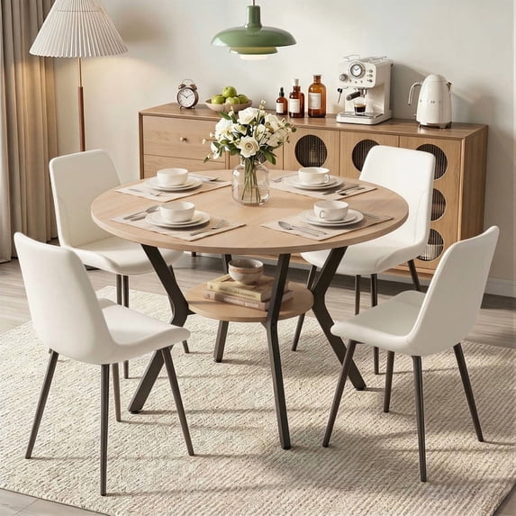 Hawsaiy Dining Table Set for 4, 42.1" Round Kitchen Table with Storage ...