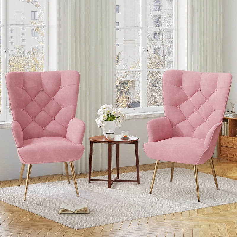 Hawsaiy High Back Velvet Accent Chair Set of 2 with Metal Legs, Modern ...