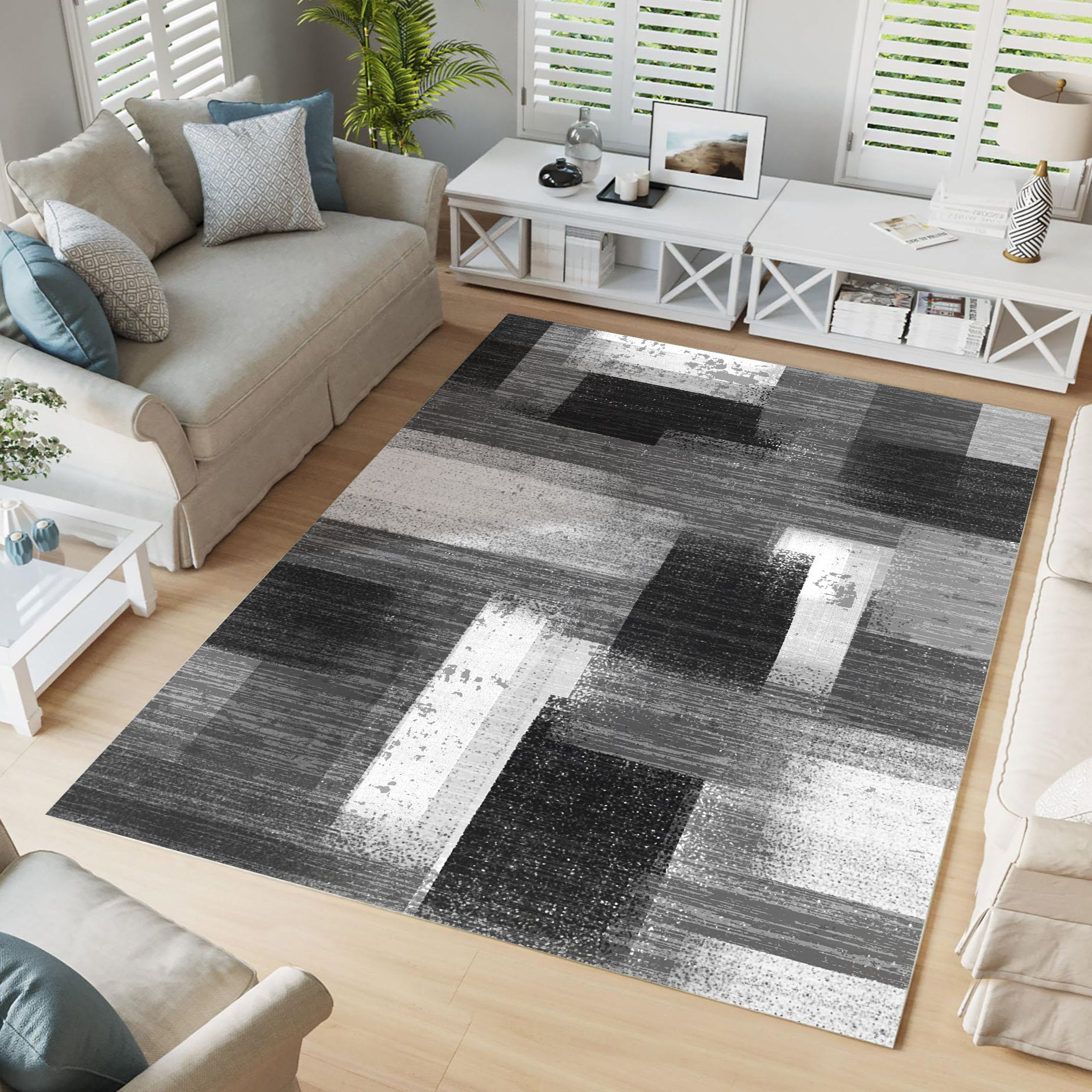 Hawsaiy Modern 5'x7' Area Rug Abstract Pattern Machine Washable Rugs ...