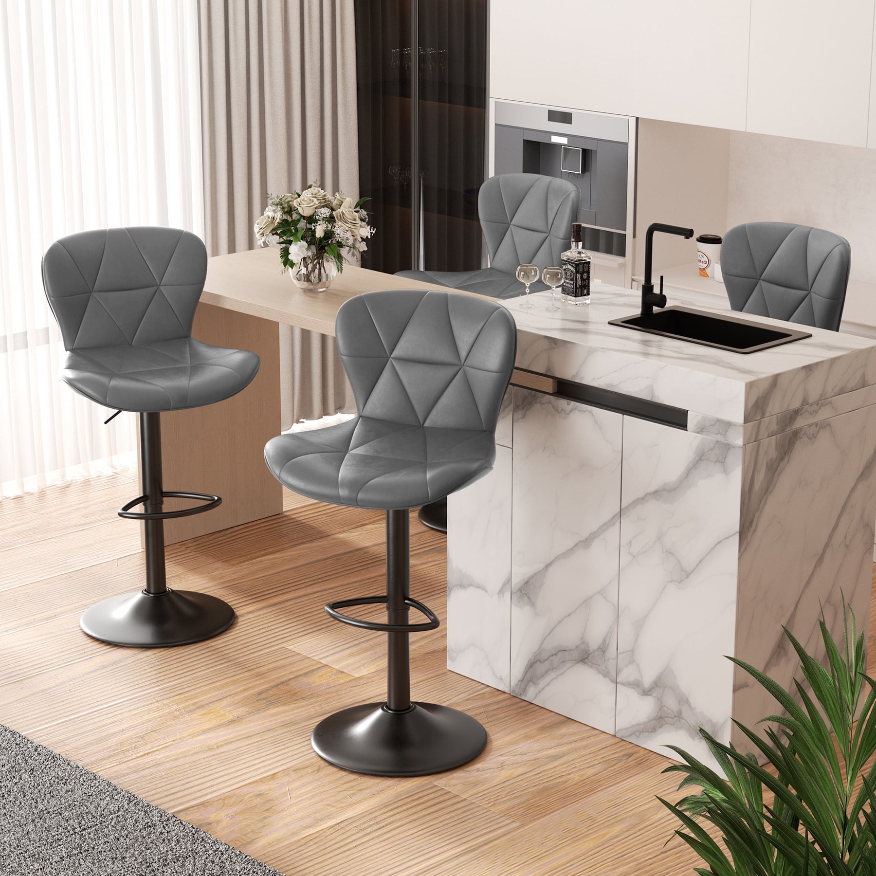 Hawsaiy Modern Bar Stools Set of 4, Adjustable Faux Leather Upholstered ...