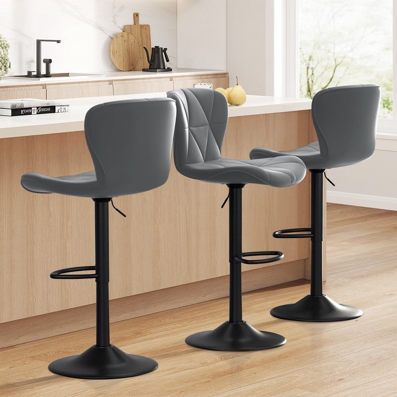 Hawsaiy Modern Bar Stools Set of 3, Adjustable Faux Leather Upholstered ...
