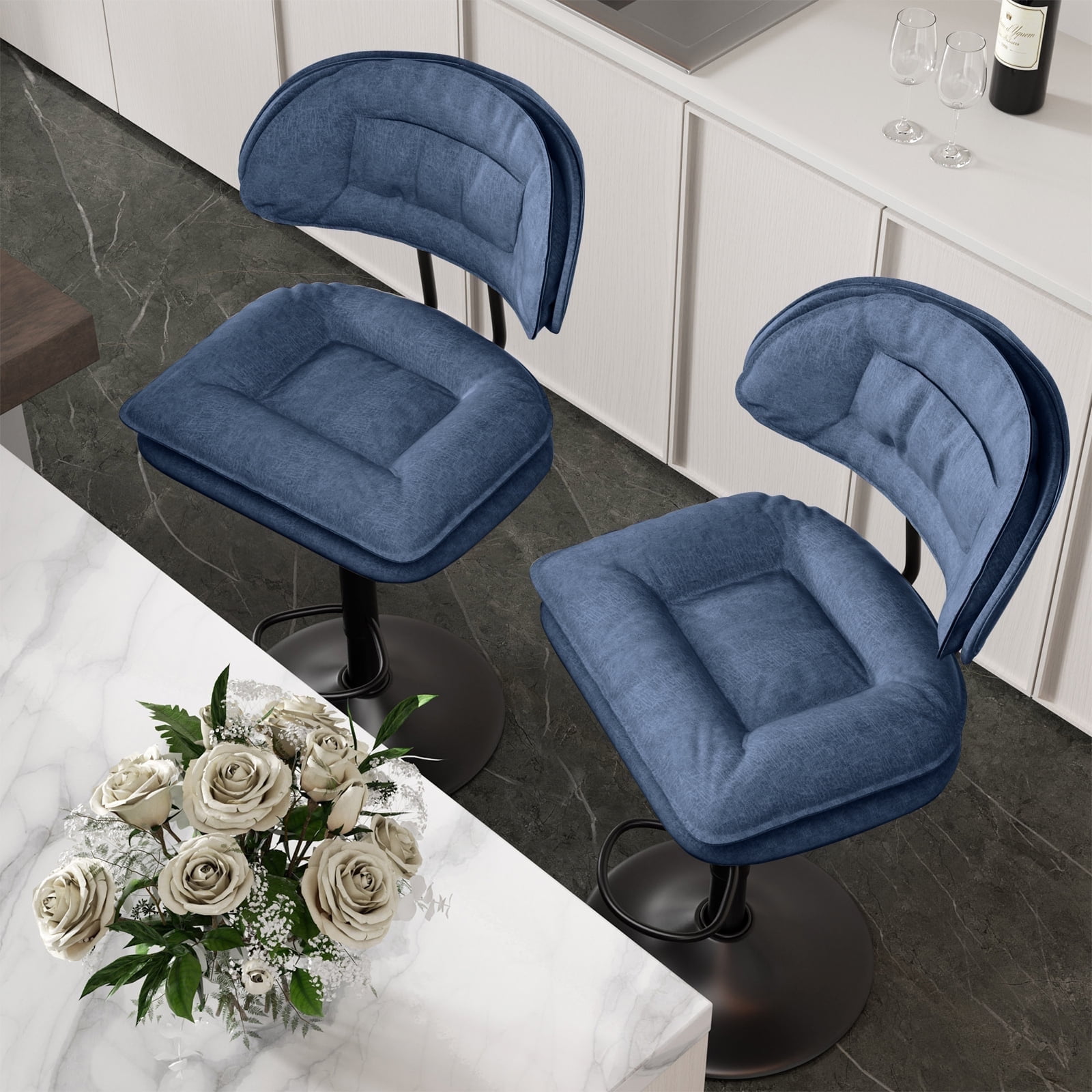 Hawsaiy Modern Bar Stools Set of 2, Ergonomic Double-Layer Upholstered ...