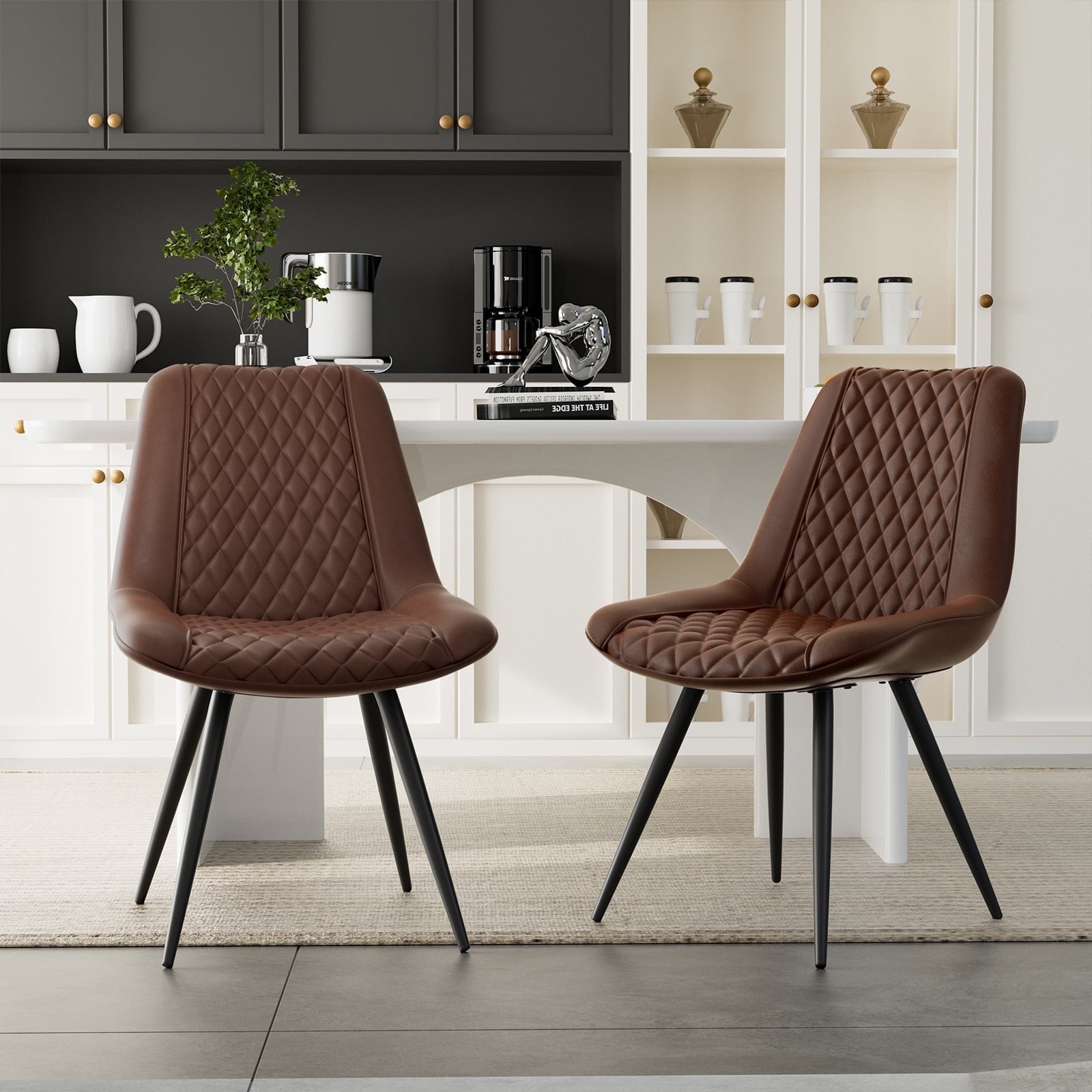 Hawsaiy Modern Dining Chairs Set of 2, Top PU Leather Upholstered ...