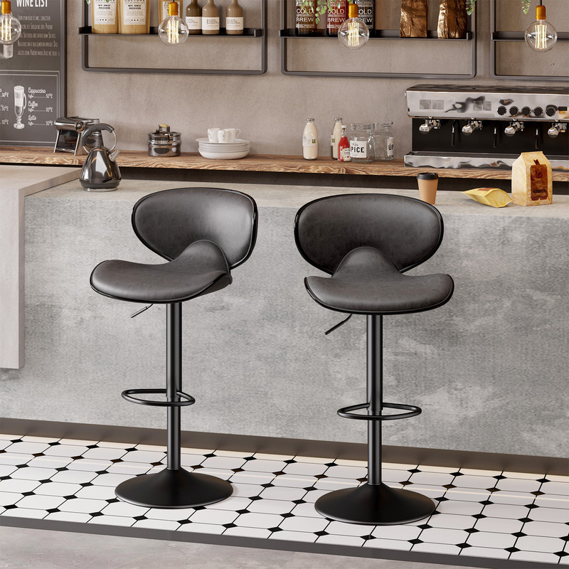 Hawsaiy Modern Ergonomic Adjustable Bar Stools Set of 2 With PU Leather ...