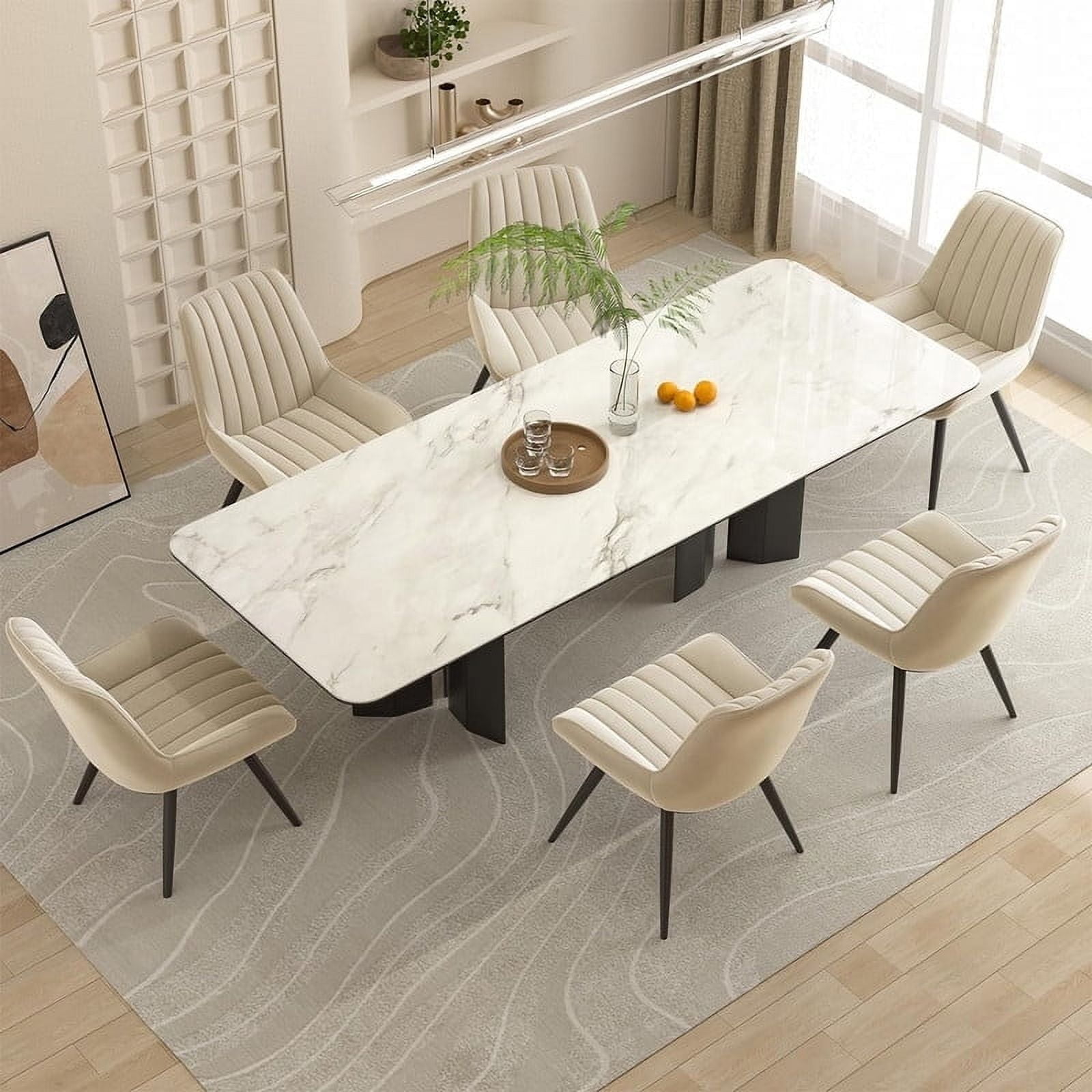 Hawsaiy Modern Upholstered Dining Chairs Set of 6 Beige with Thick ...