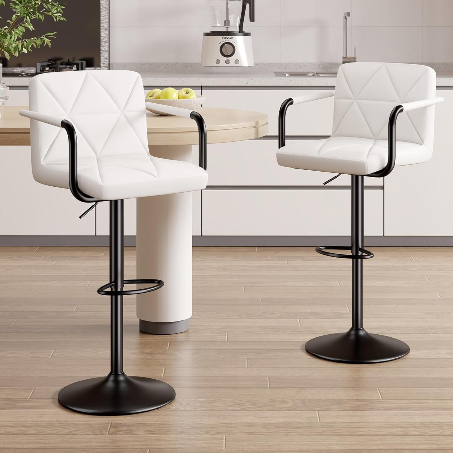 Hawsaiy PU Leather Adjustable Height Bar Stools Set of 2 with Footrest ...