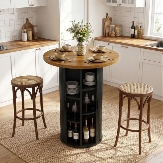 Hawsaiy Round Bar Table with Storage, 31.5" Pub Table with Sliding Door ...