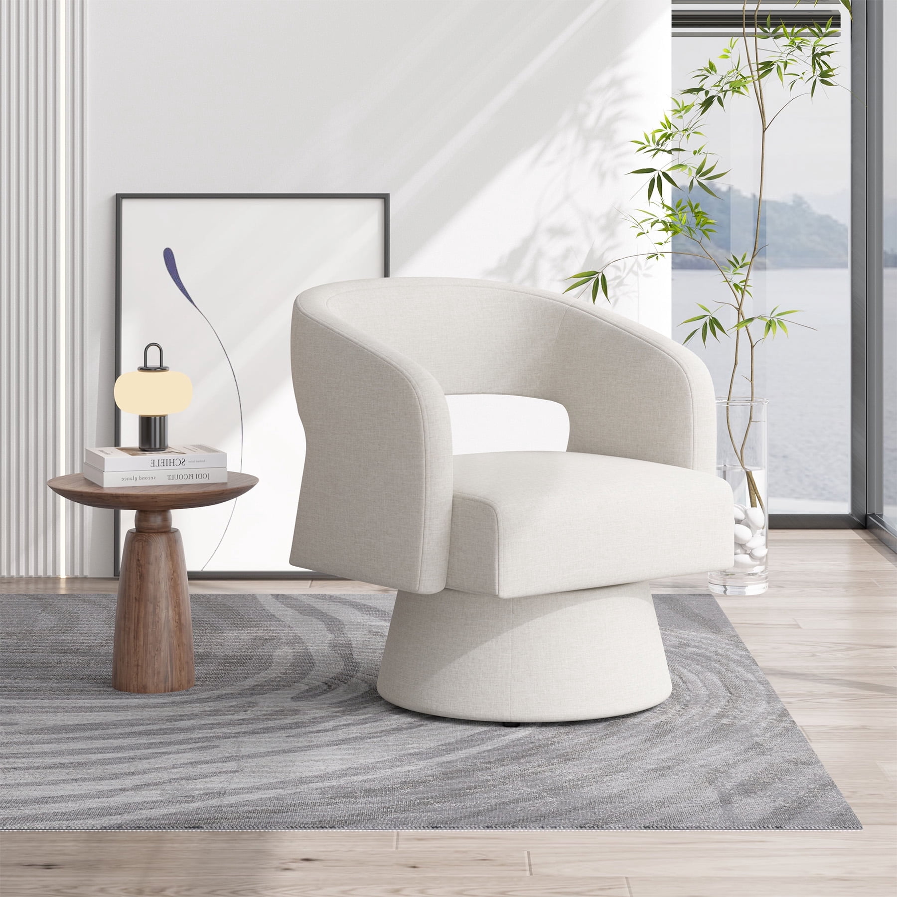 Hawsaiy Swivel Barrel Accent Chair, Oversized Linen Upholstered ...