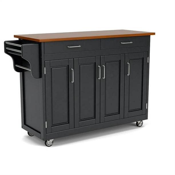 Hawthorne Collections 2-Drawer Wood Kitchen Cart in Black/Oak - Walmart.com