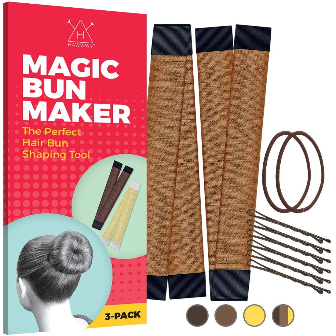 Hawwwy Hair Donut Bun Maker, 2-Piece Light Brown Set with Bonus Hair ...