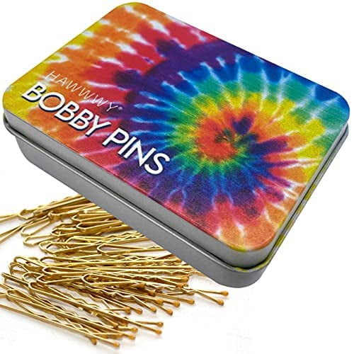 Hawwwy 300-Count Bobby Pins In Cute Storage Tin Gold Bobby Pins_Tie Dye ...
